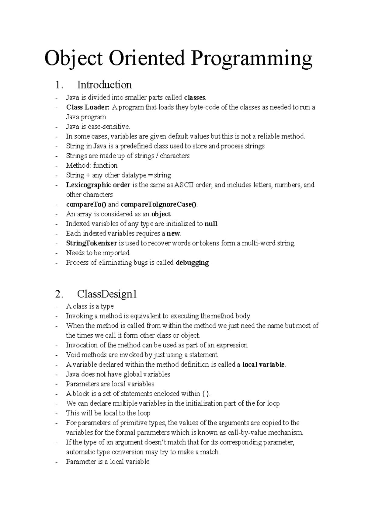 Notes - Object Oriented Programming 1. Introduction Java is divided ...