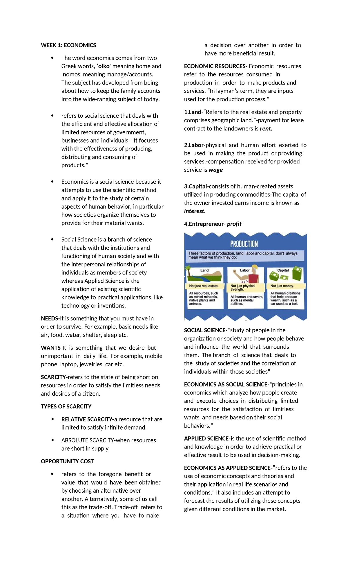 MECO- Reviewer - WEEK 1: ECONOMICS The word economics comes from two ...