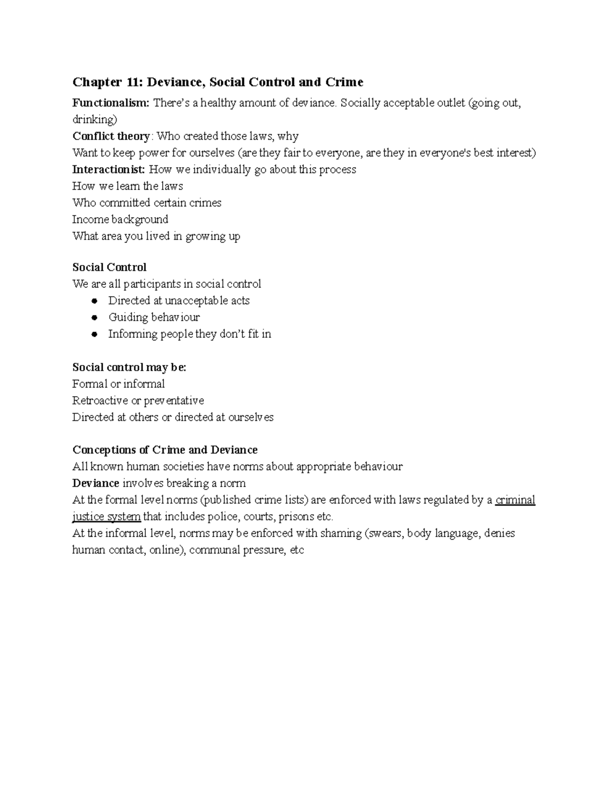 SOCI1025 - Chapter 11 Notes - 2018 - Chapter 11: Deviance, Social ...