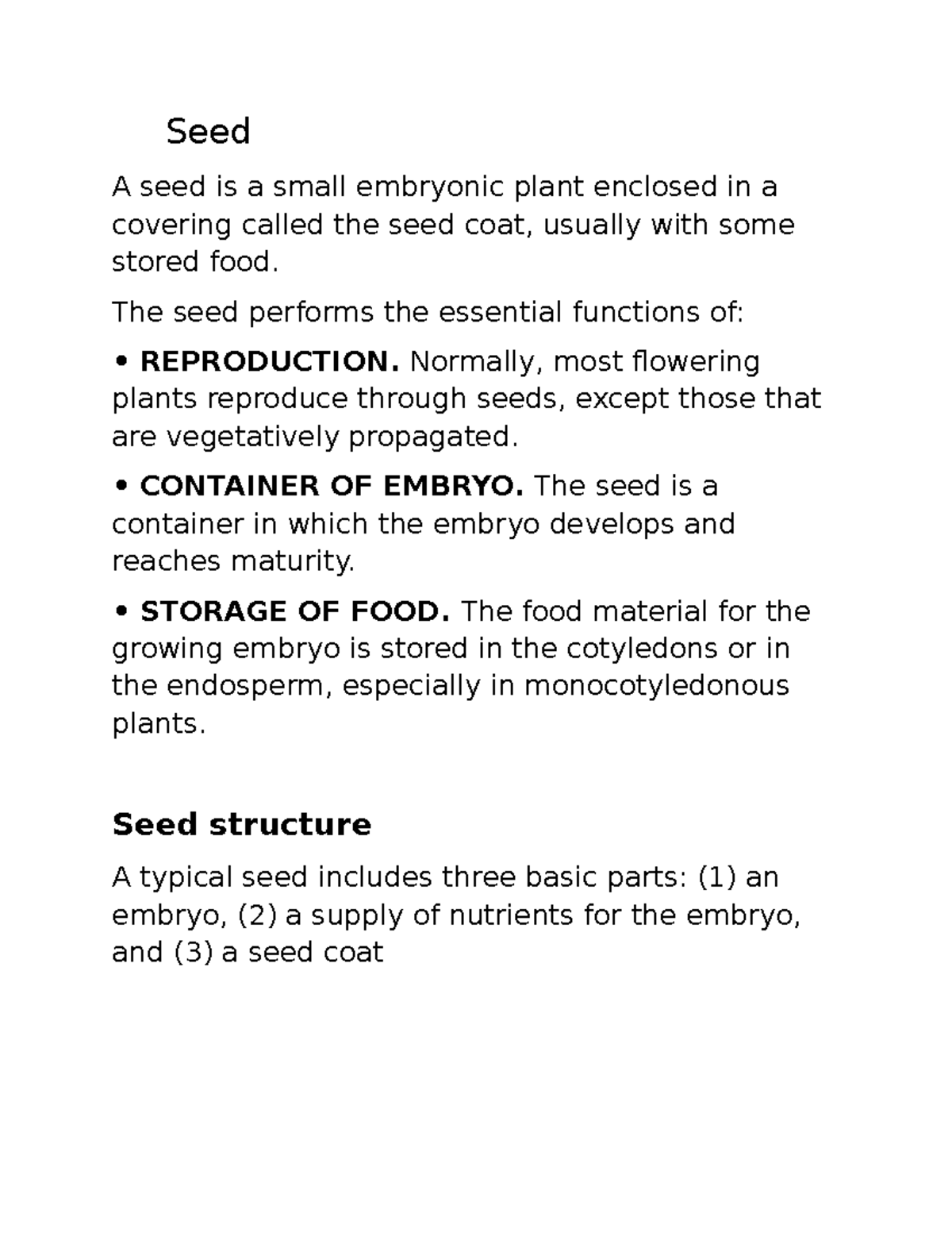 Seedd - Seed - Seed A seed is a small embryonic plant enclosed in a ...