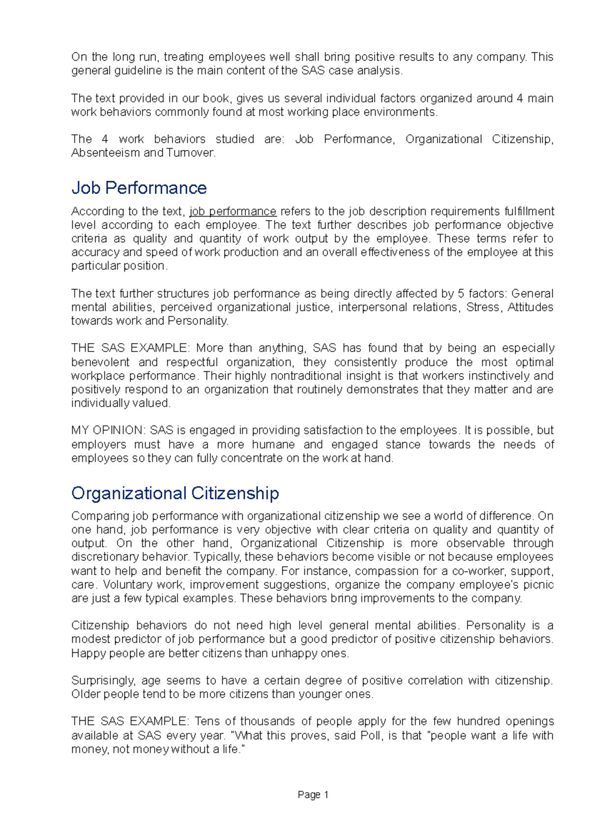 Week 2 SAS Case Analysis - On the long run, treating employees well ...