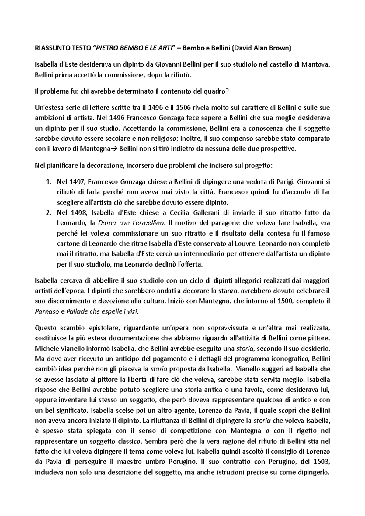 Riassunto “PIETRO BEMBO E LE ARTI” – Bembo e Bellini (David Alan Brown ...
