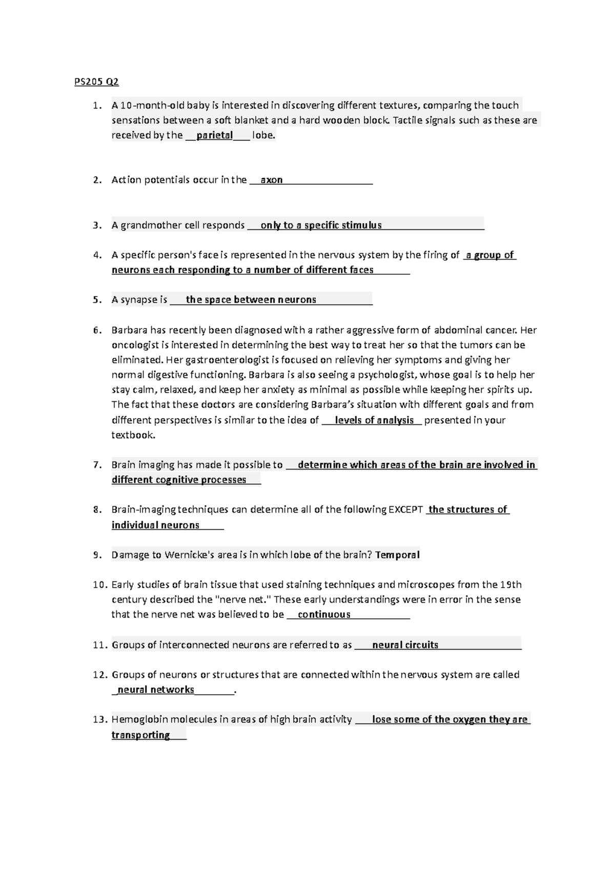 PS205 Q2 - Study materials for Quiz 2 - PS205 Q A 10-month-old baby is ...