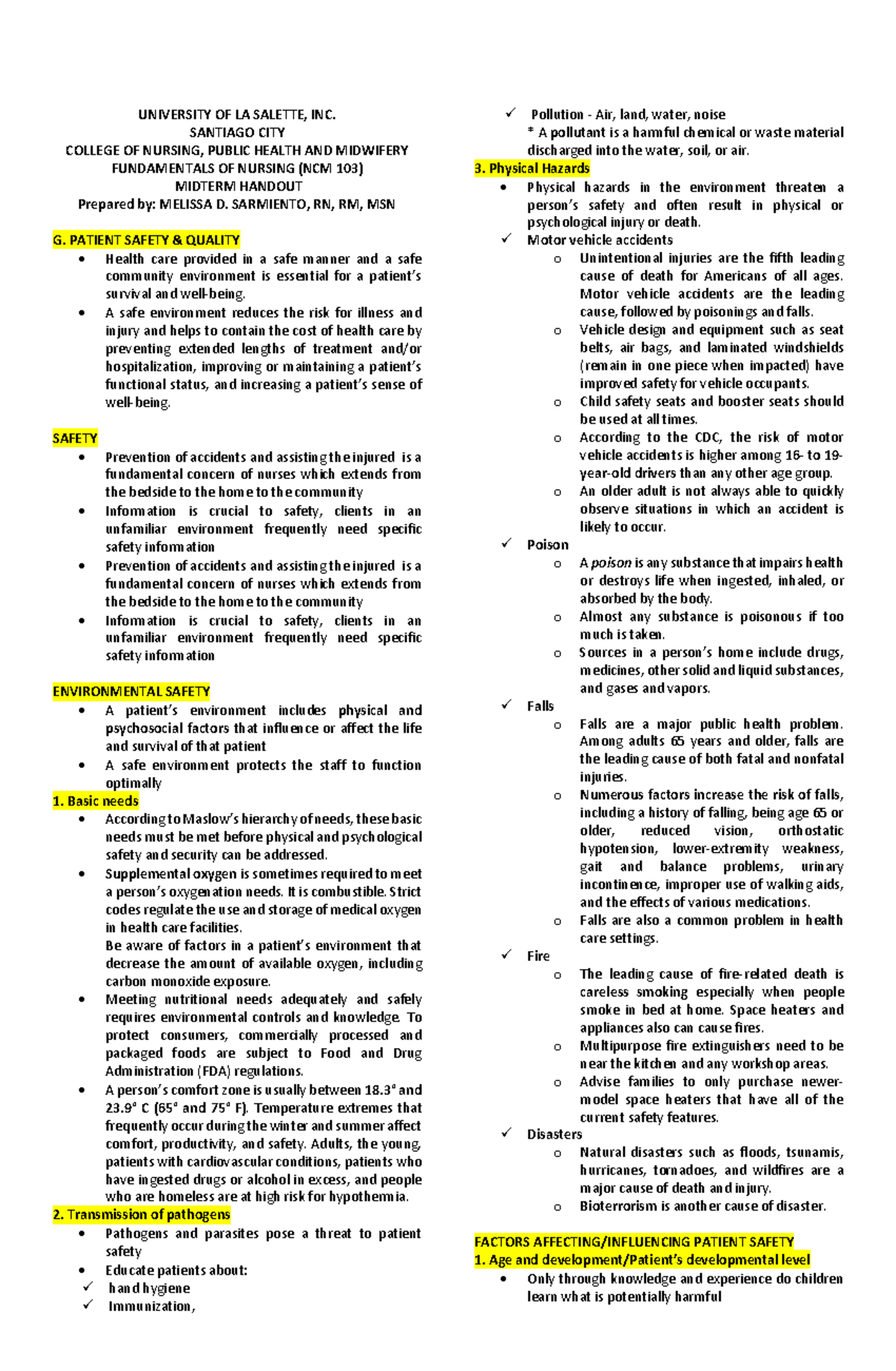 Funda Lecture Chapter 27- Patient safety and control - UNIVERSITY OF LA ...