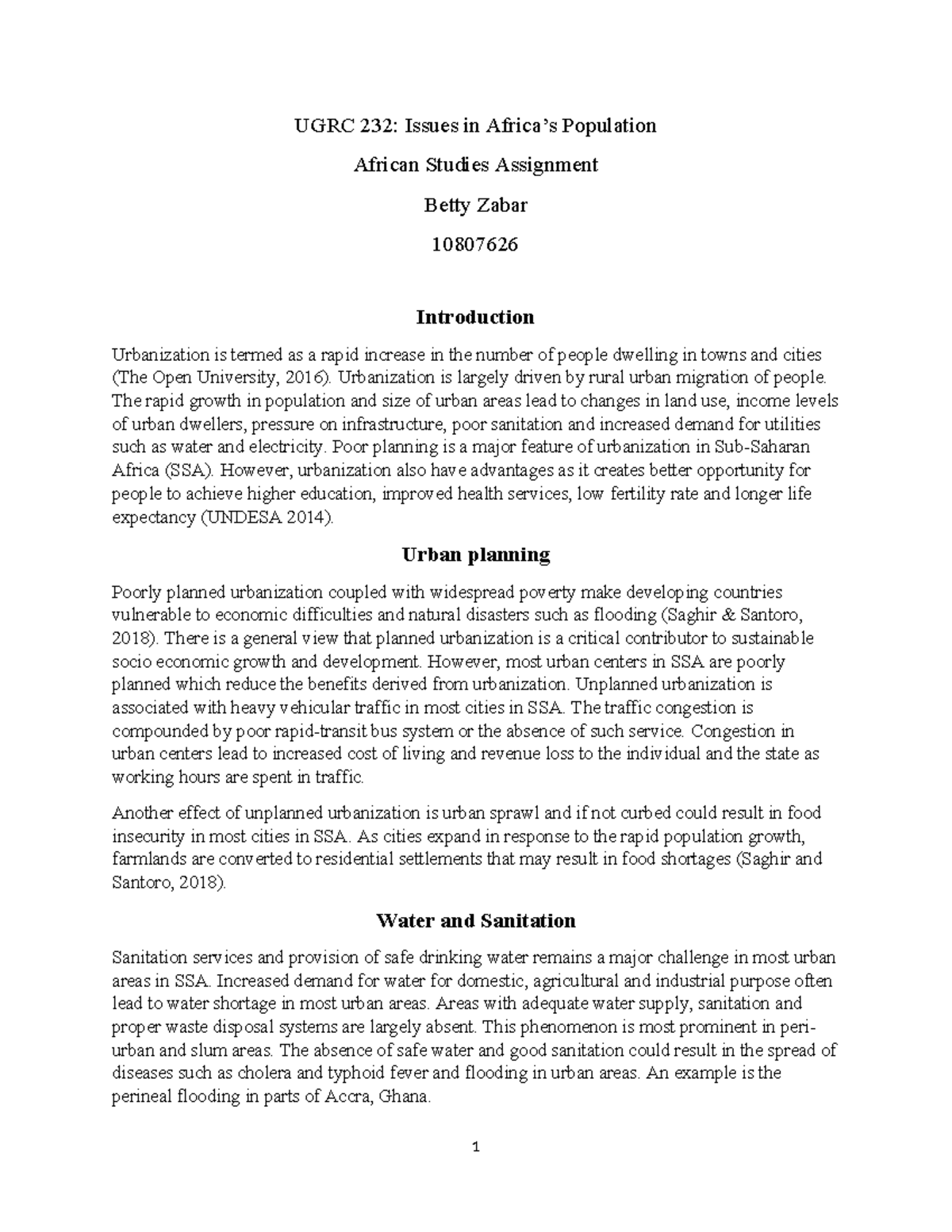 African Studies Assignment - UGRC 232: Issues in Africa’s Population ...