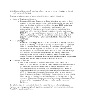 Environmental Problems Script - Good afternoon everyone, we’re the 4th ...