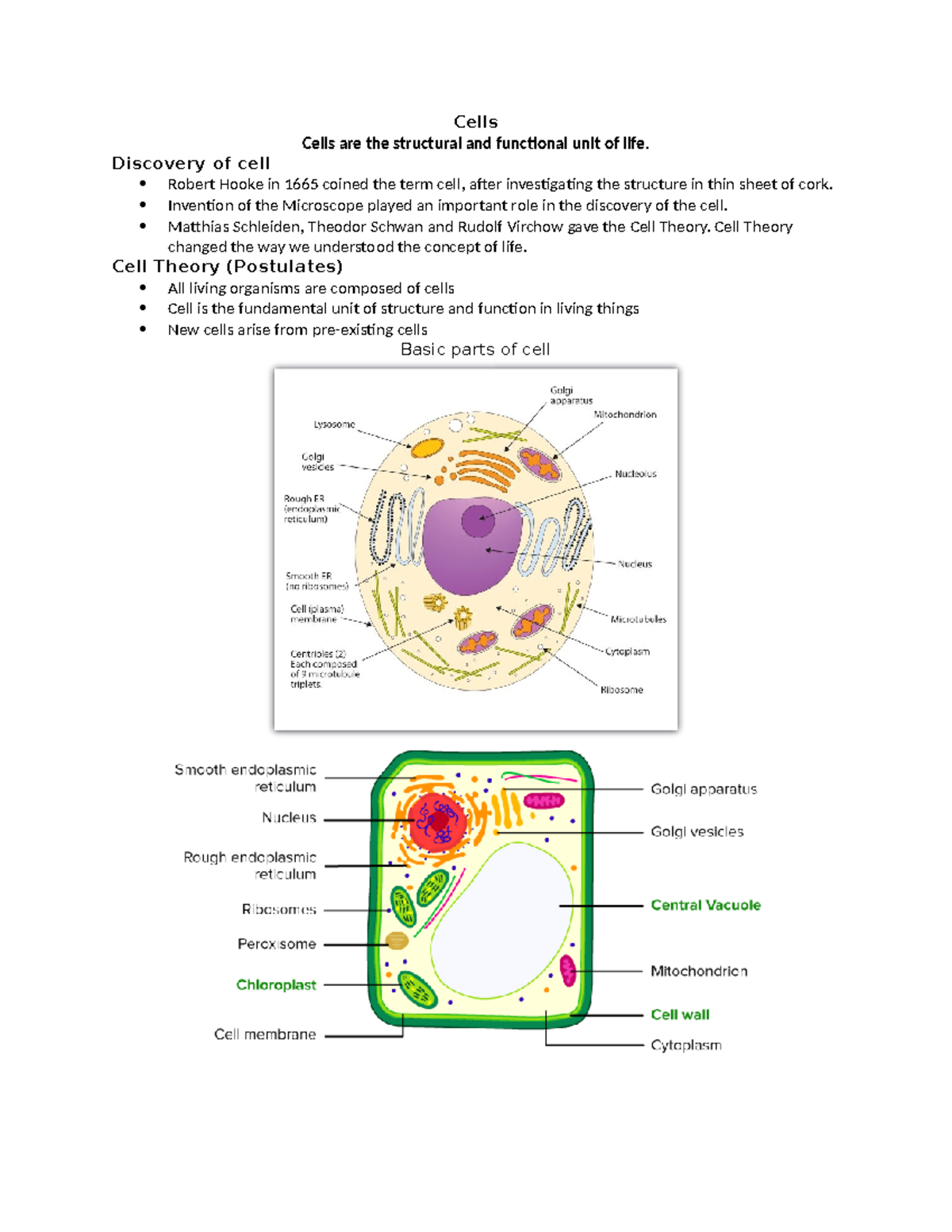 Chp. 2 Cells - IGCSE notes 0610 - Cells Cells are the structural and ...