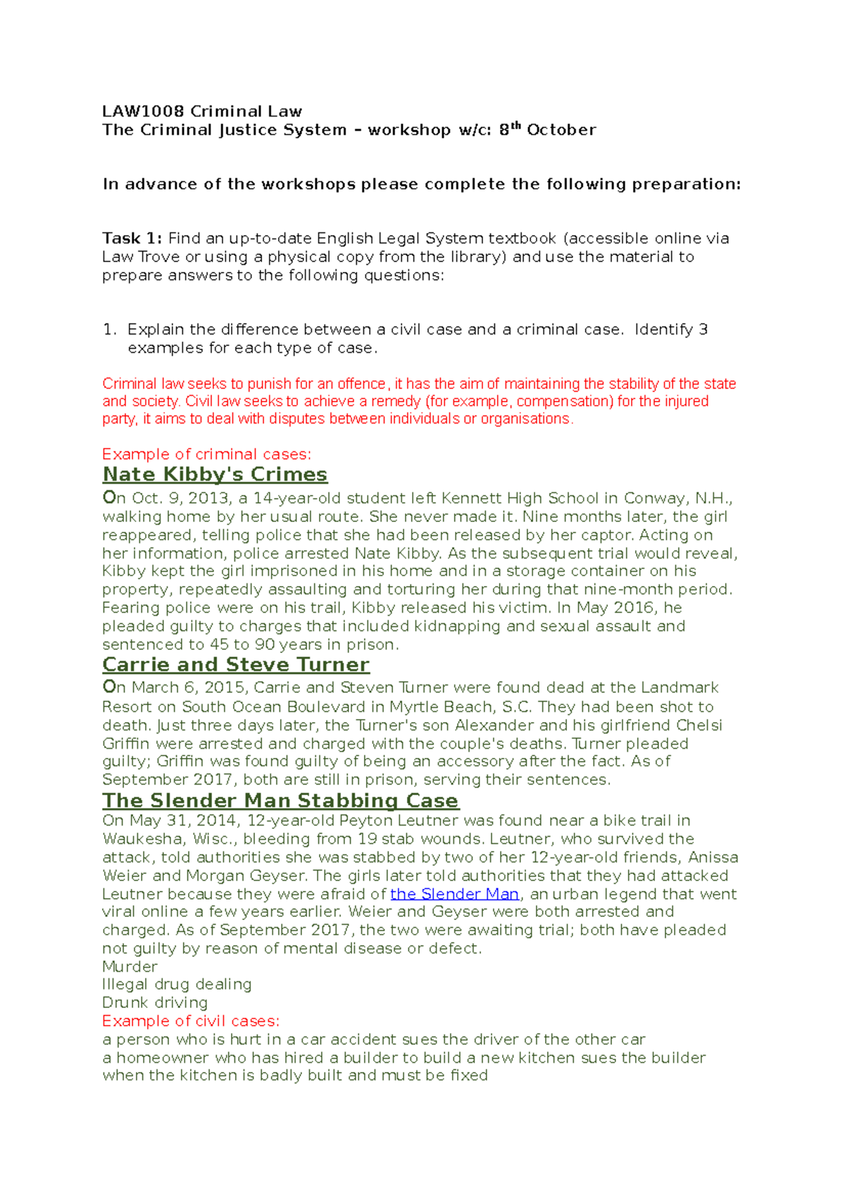 The Criminal Justice System - Identify 3 examples for each type of case ...
