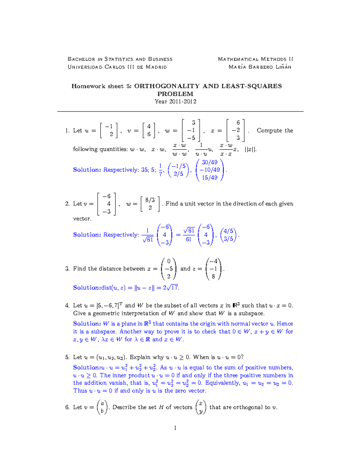Homework Sheet 5Solutions - Bachelor in Statistics and Business ...