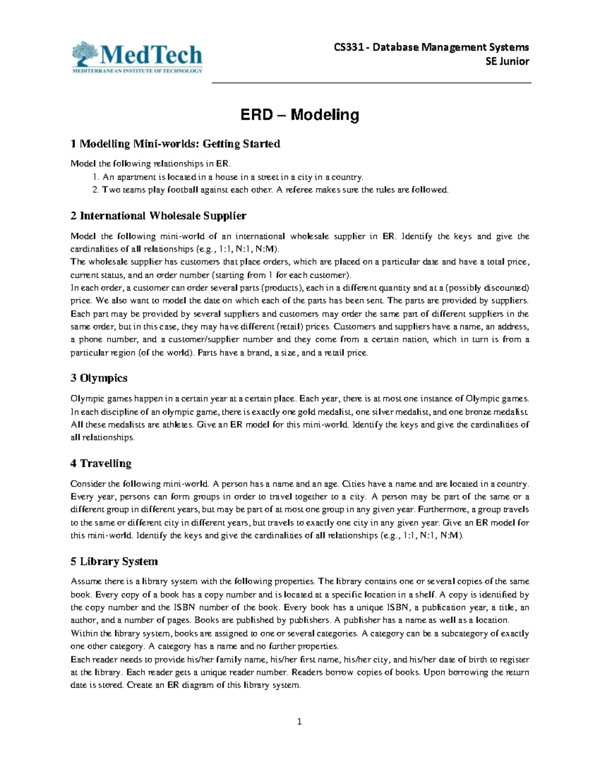 CS331-Exercises-02 ERD-Ex-sheet-2-modeling - 1 CS331 - Database Management Systems SE Junior ERD ...