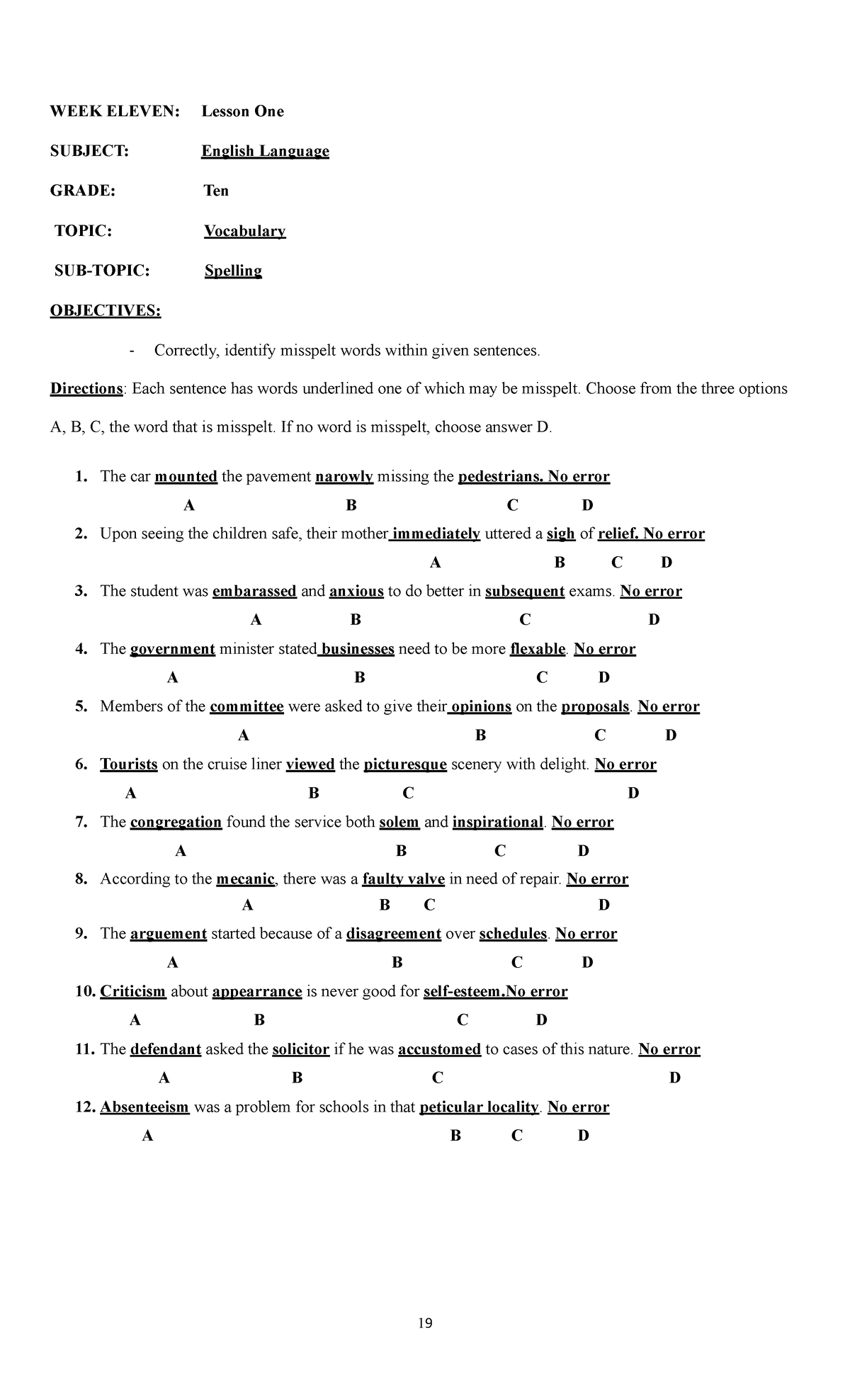 Grade 10 English Language Week 11 Lesson 1 - WEEK ELEVEN: Lesson One ...