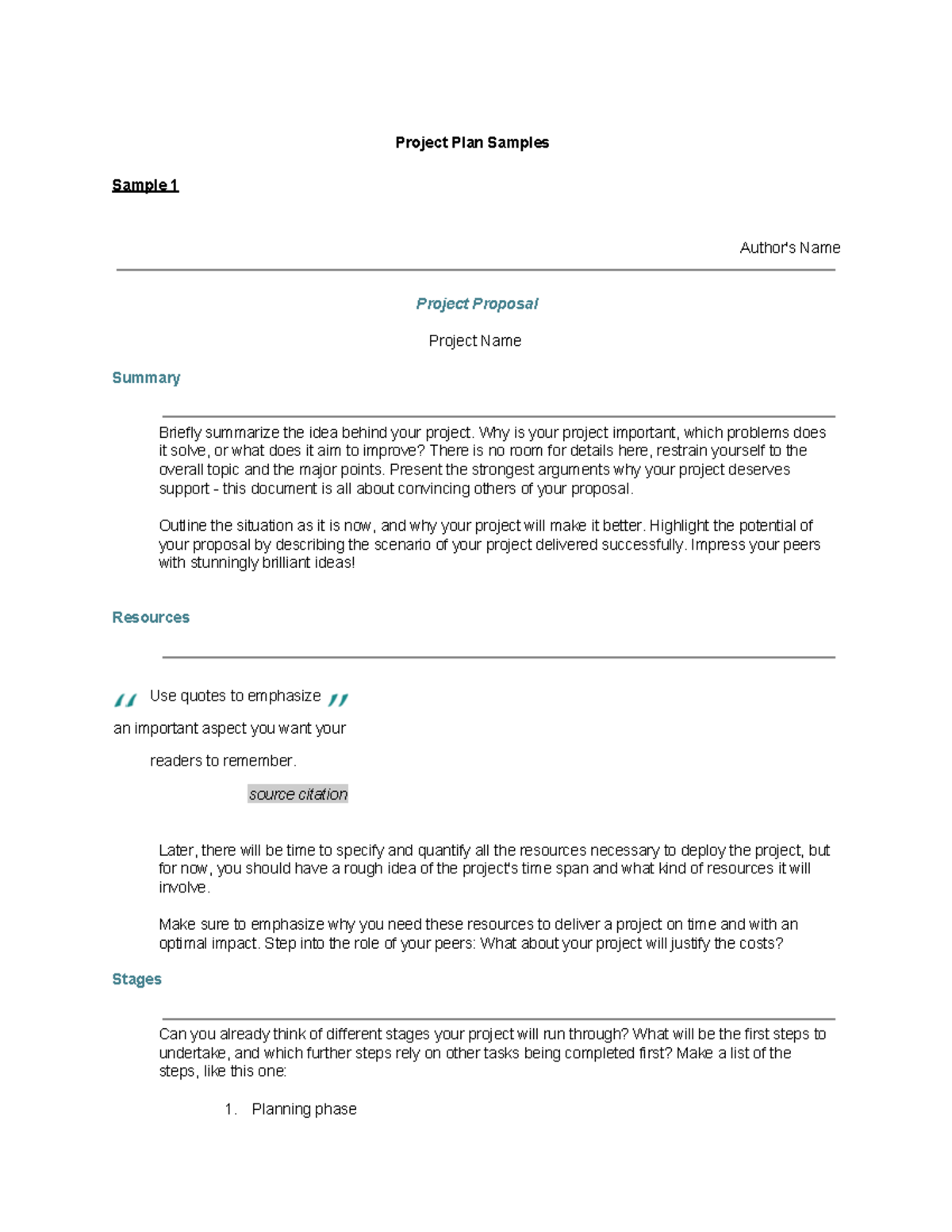 Project-plan-samples - Project Plan Samples Sample 1 Author's Name ...