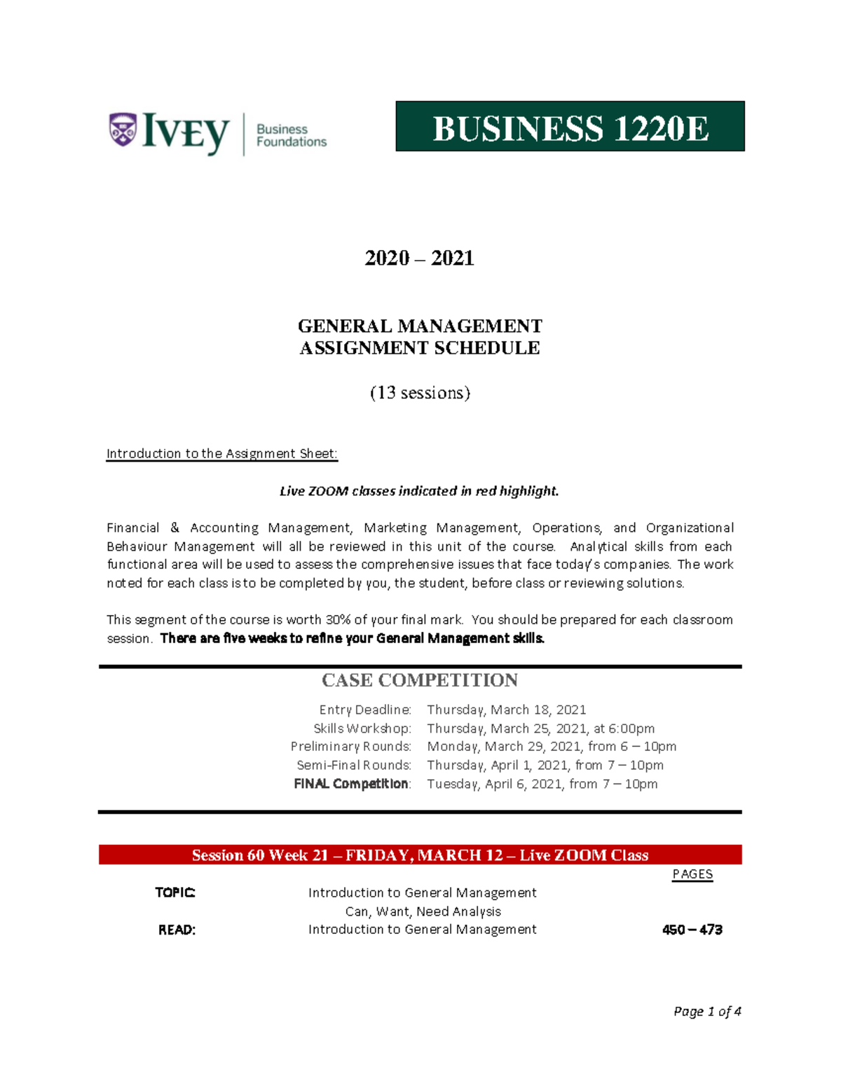 Business 1220- GM Schedule (day class) - 2020 – 2021 GENERAL MANAGEMENT ...