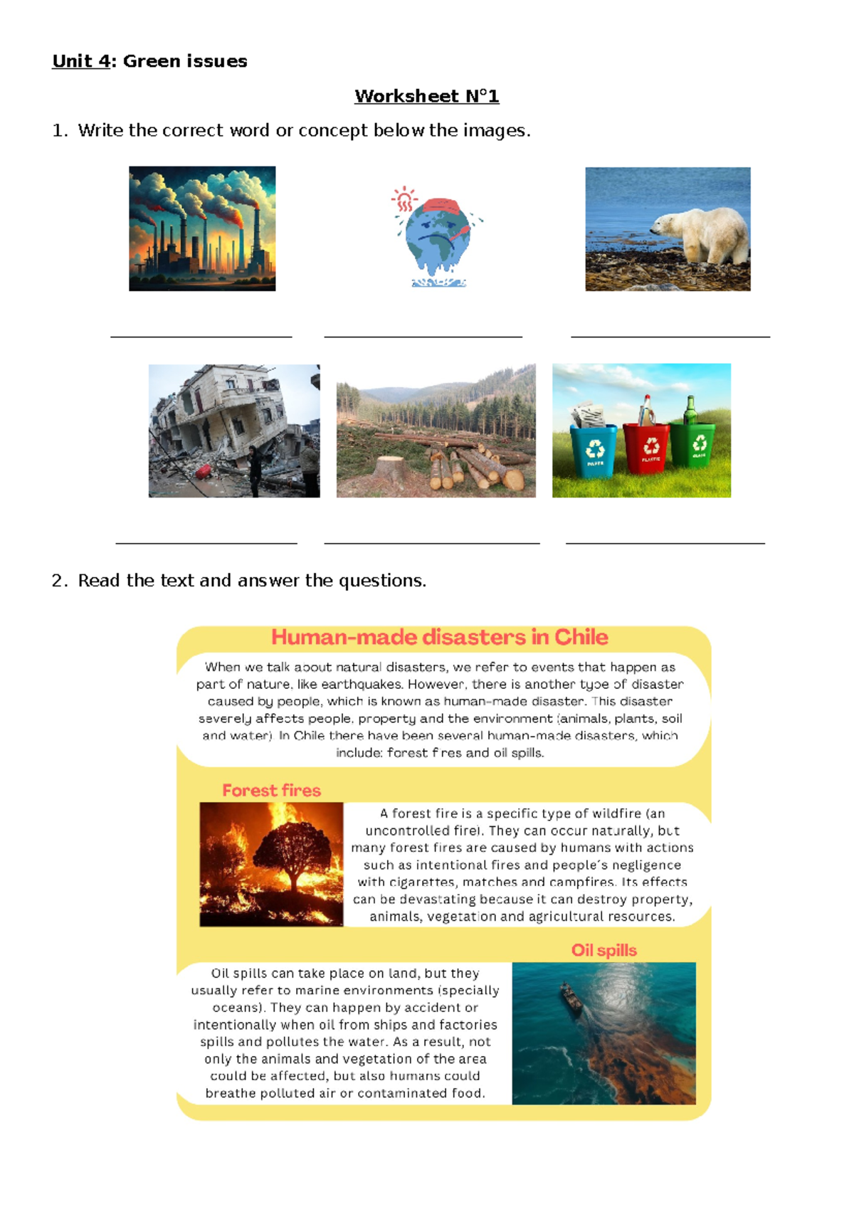 Worksheet green issues - Unit 4: Green issues Worksheet N° Write the ...
