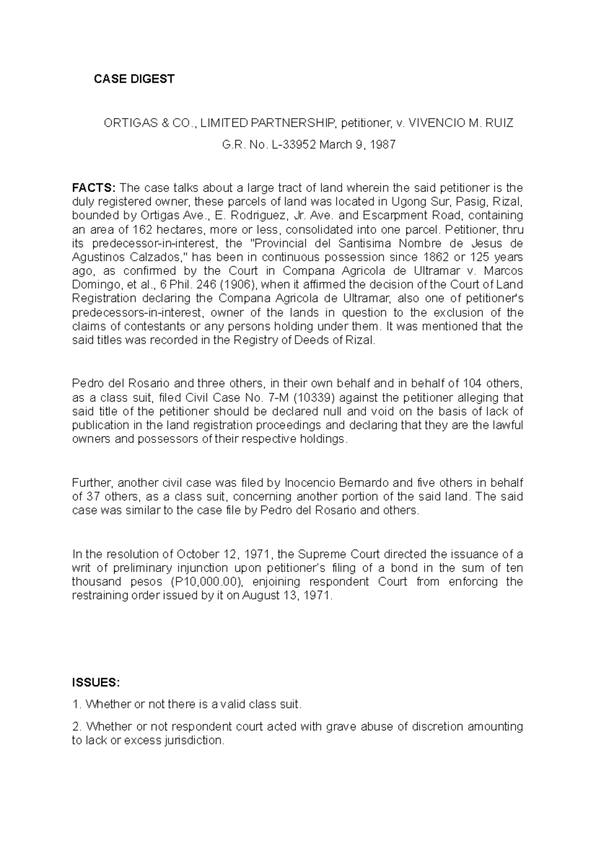 1LAW-CASE Digest - CASE DIGEST ORTIGAS & CO., LIMITED PARTNERSHIP ...