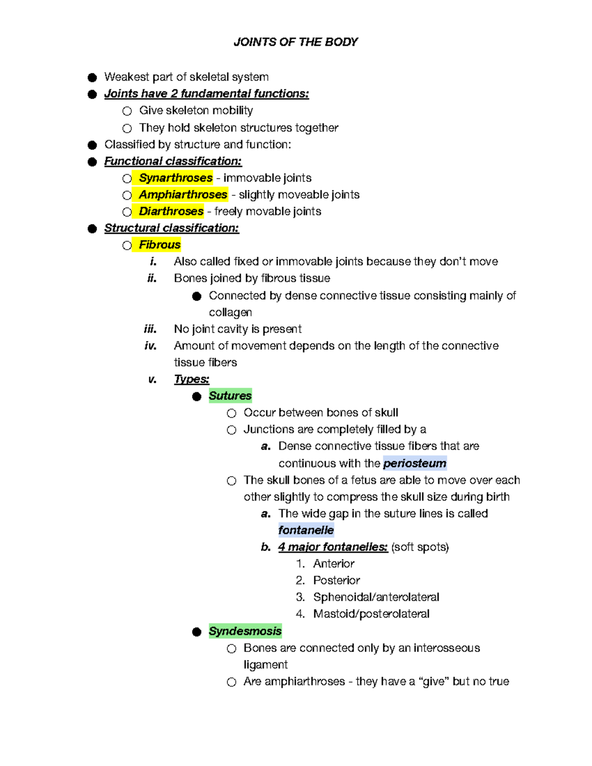 Joints of the Body - Anatomy Lecture Notes - JOINTS OF THE BODY Weakest ...