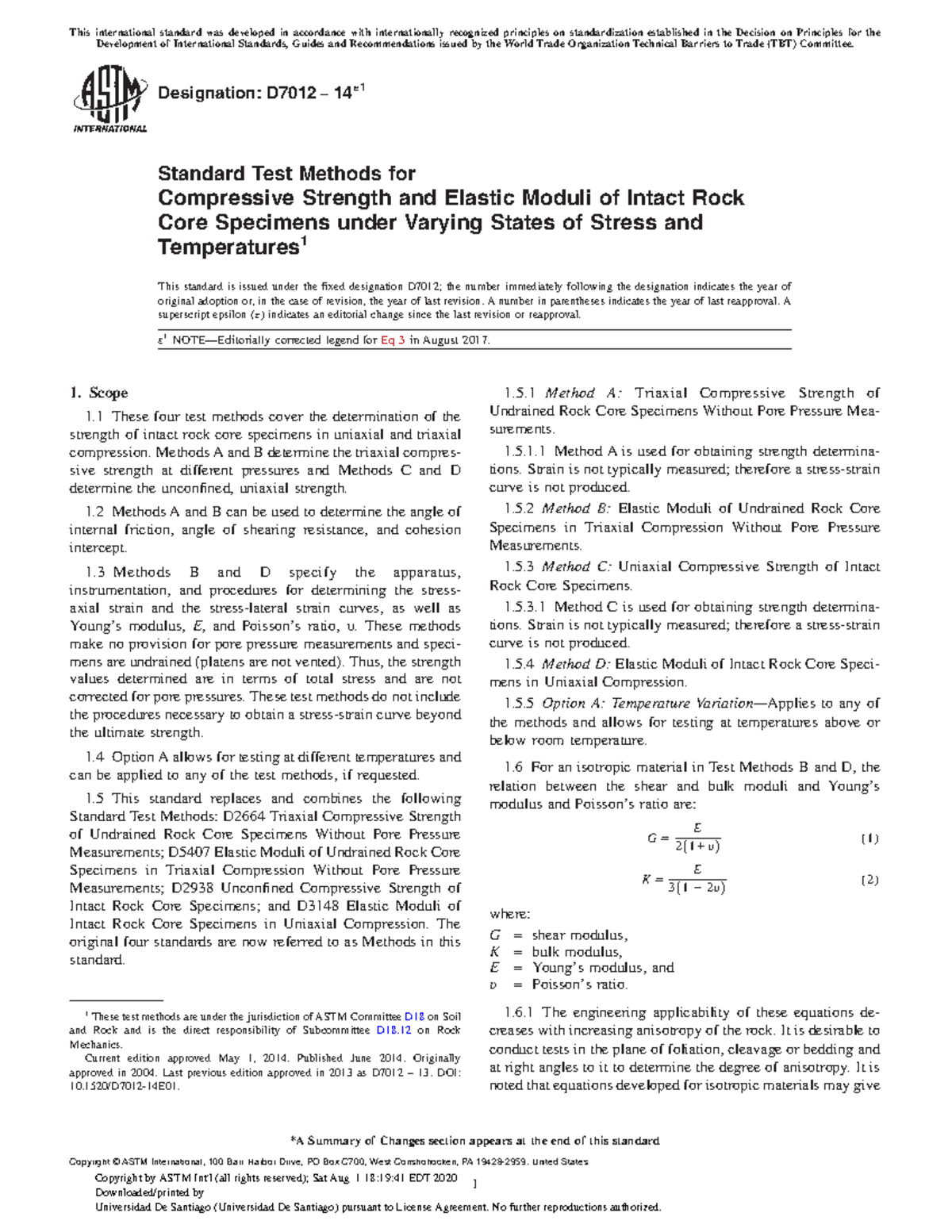 NORMAS LABORATORIO ROCAS 1 - Designation: D7012− 14 ́ 1 Standard Test ...