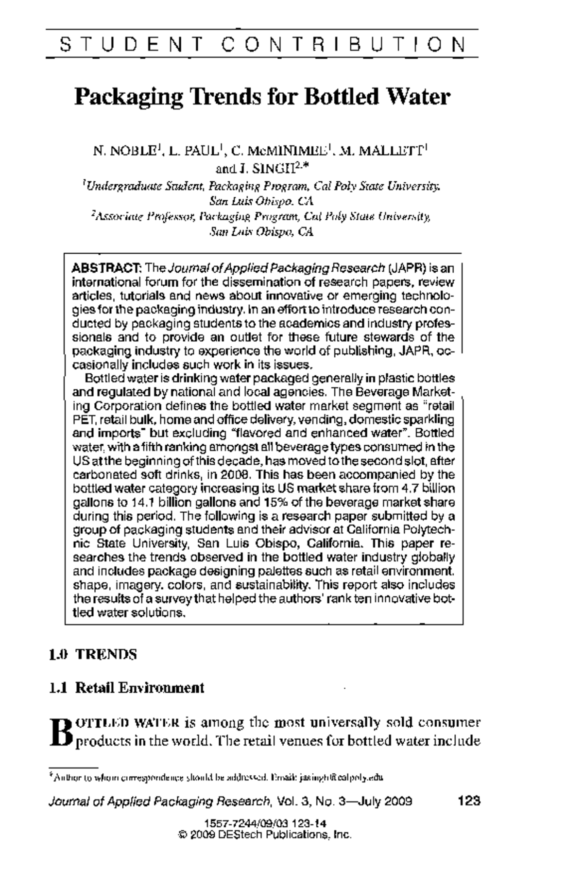 Packaging Trends for Bottled Water - STUDENT CONTRIBUTION Packaging ...