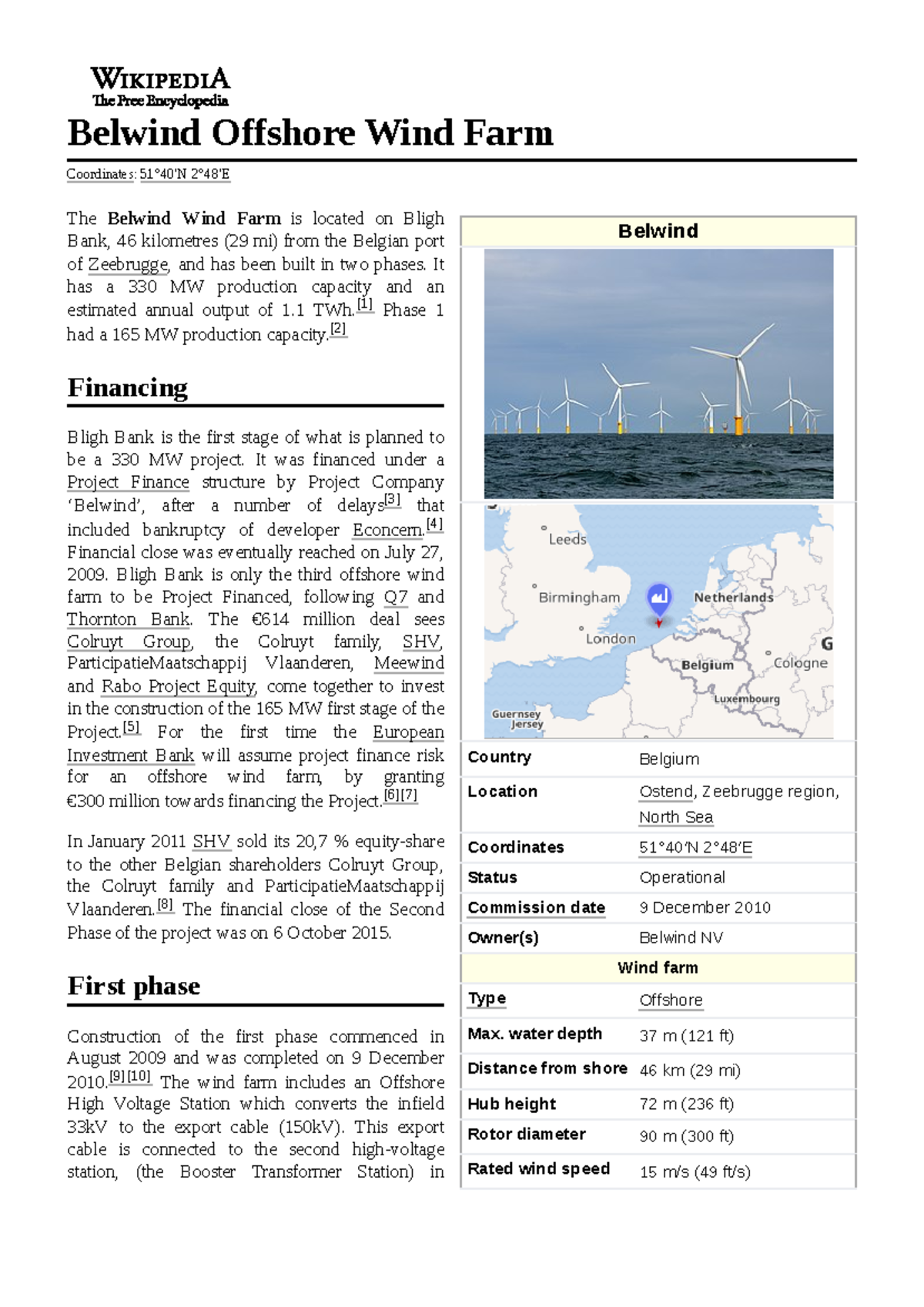 Belwind Offshore Wind Farm - Belwind Country Belgium Location Ostend, Zeebrugge region, North ...