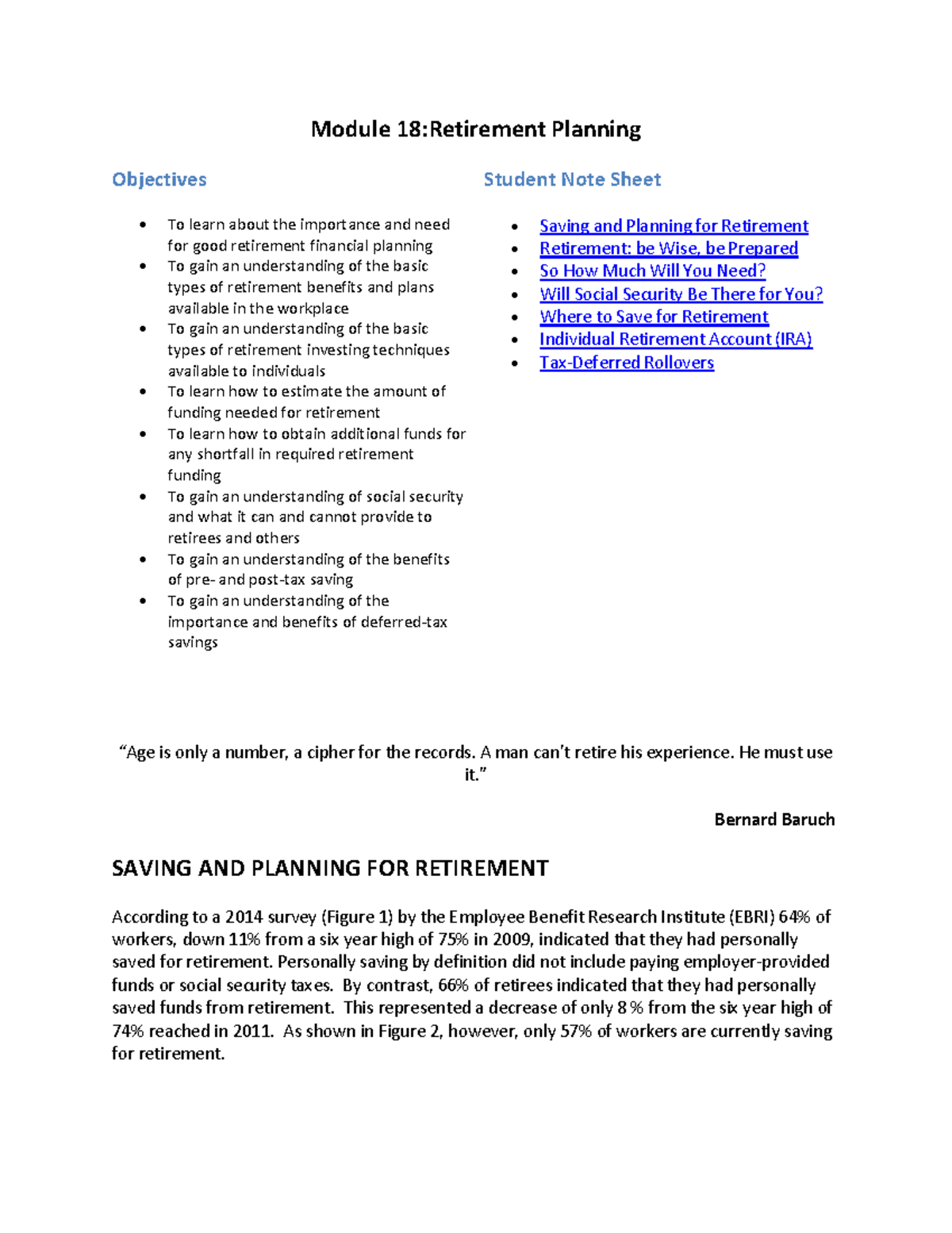 Module 18 retirement planning - Module 18:Retirement Planning ...