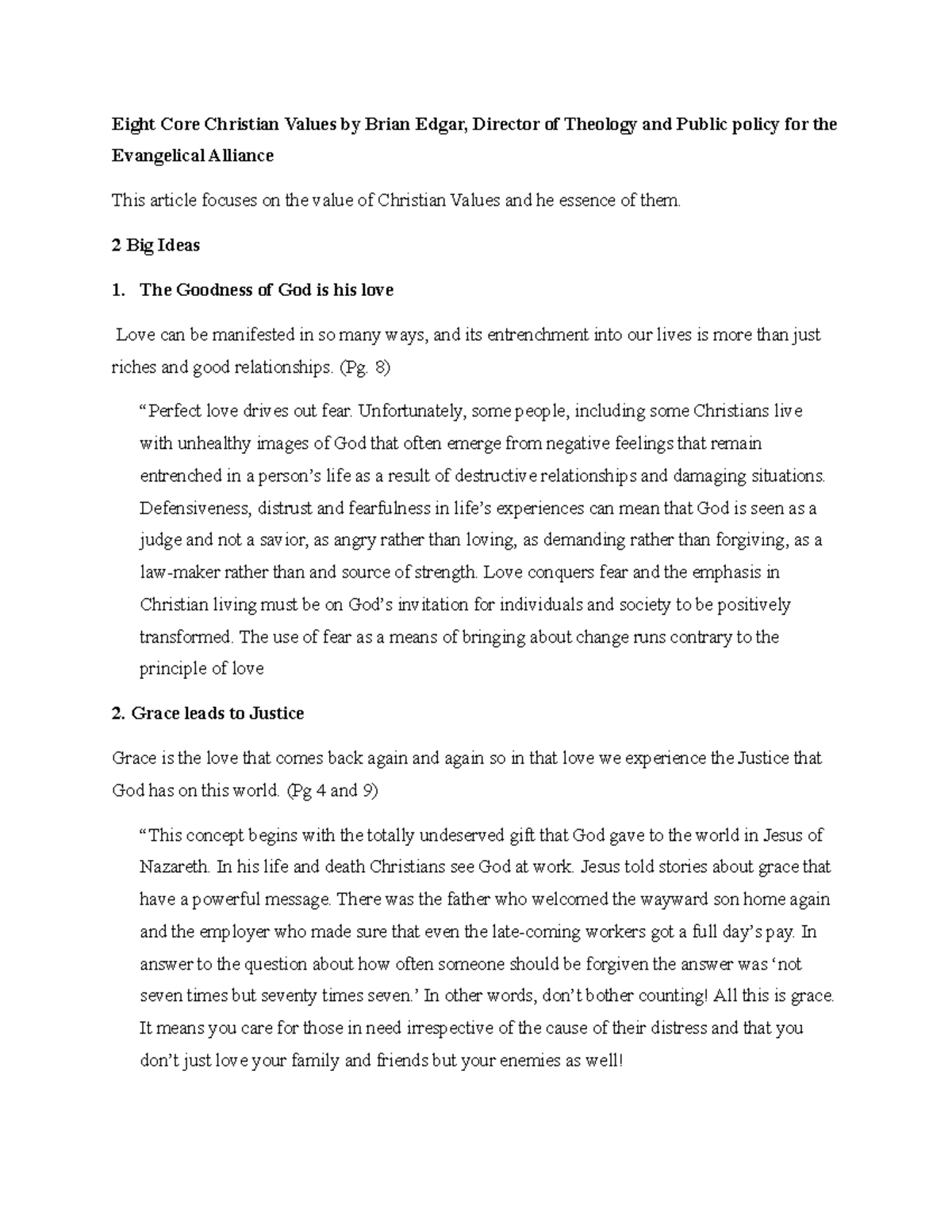 Eight Core Christian Values by Brian Edgar - 2 Big Ideas The Goodness ...