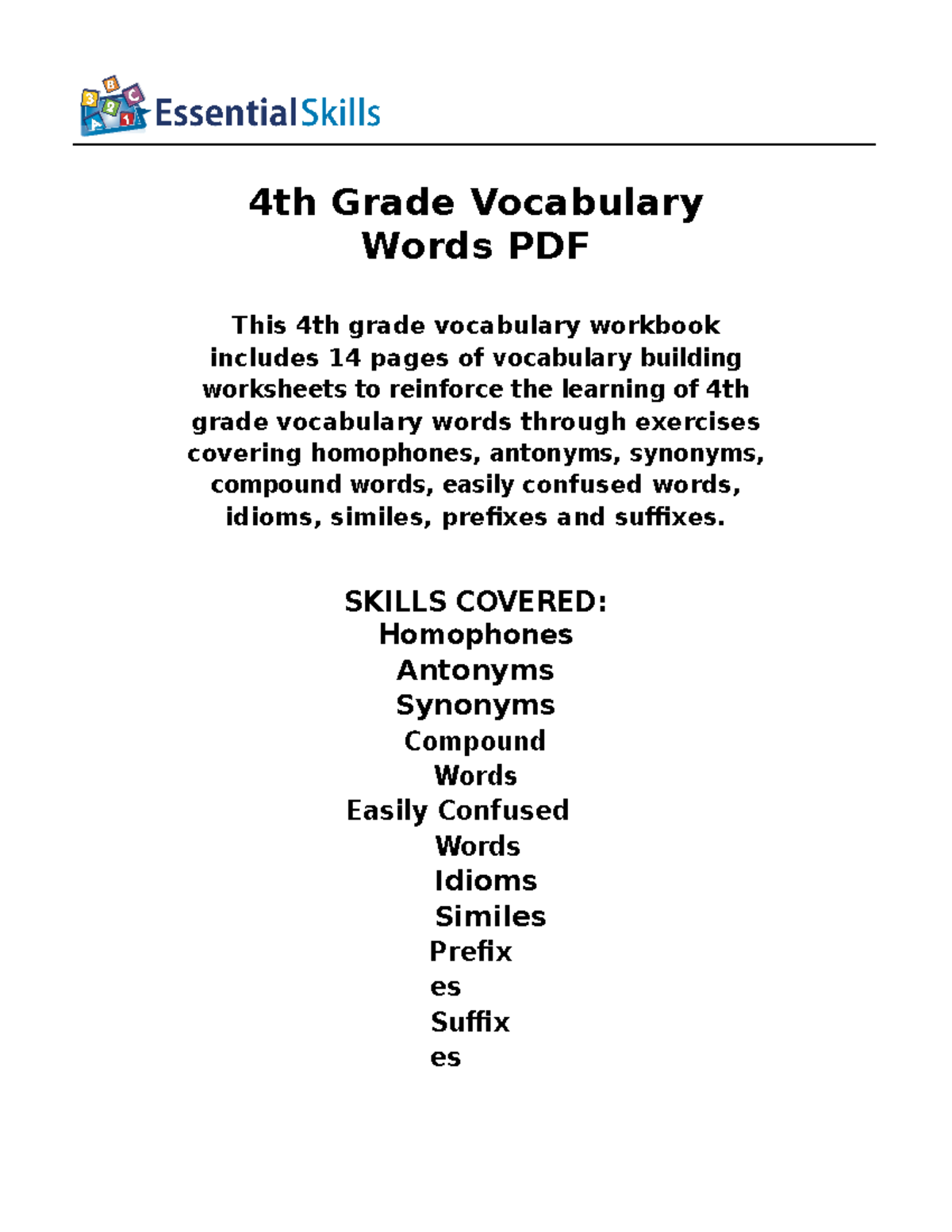 English Quiz Methods For All 4th Grade Vocabulary Words PDF Includes 
