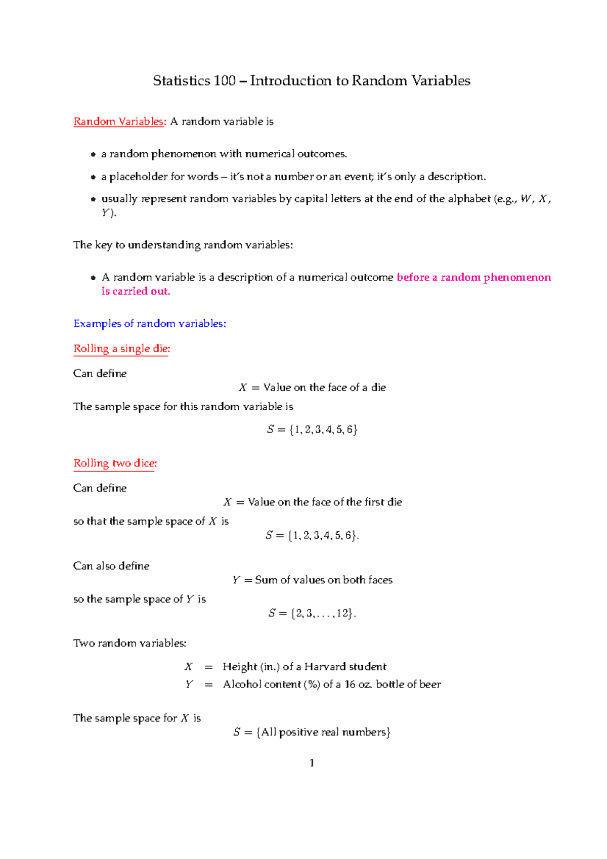 Lecture notes, Lecture 4- STAT100 - Statistics 100 Introduction to ...