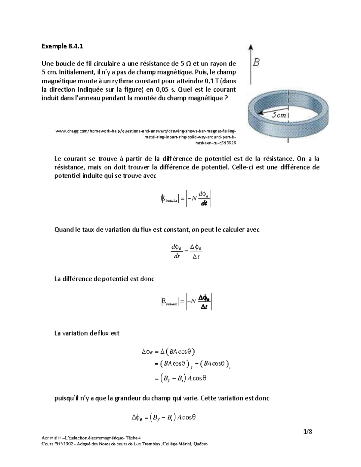 La loi dinduction de Faraday et la loi de Lenz Exemples - ####### 1 ...