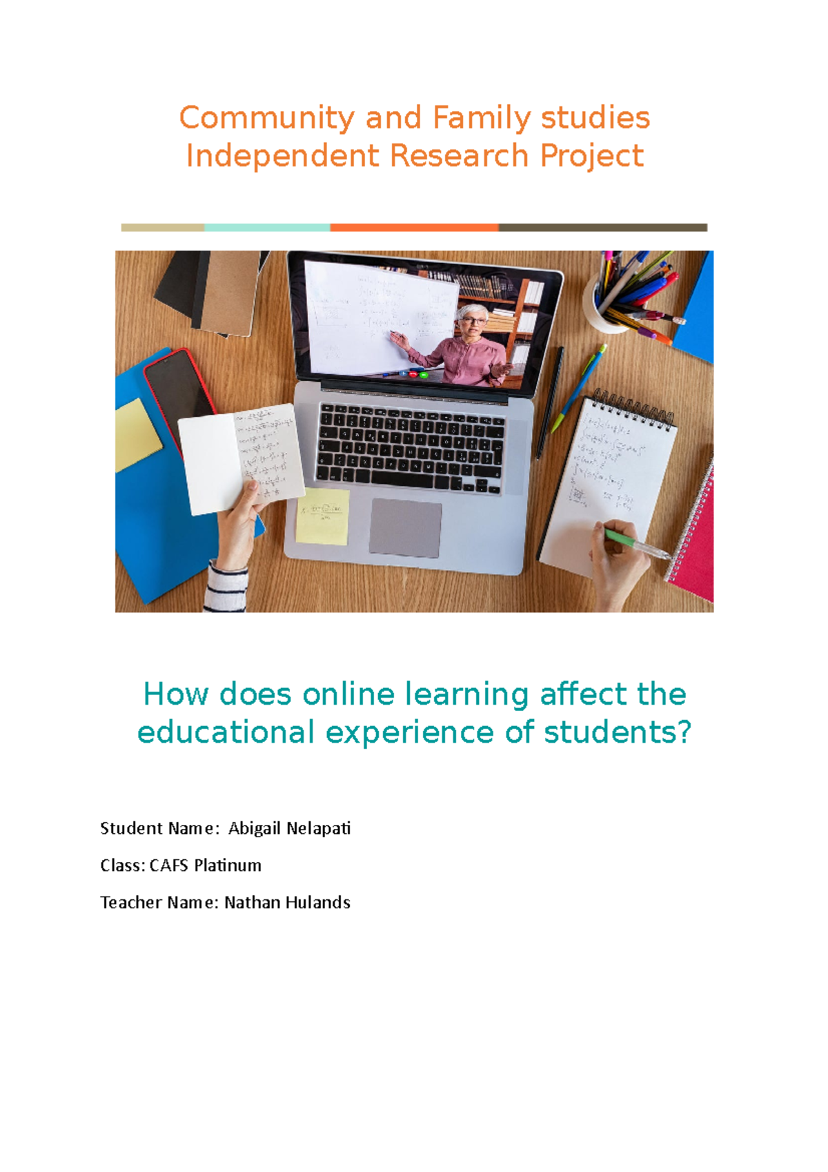 Community and Family studies Independent Research Project - The ...