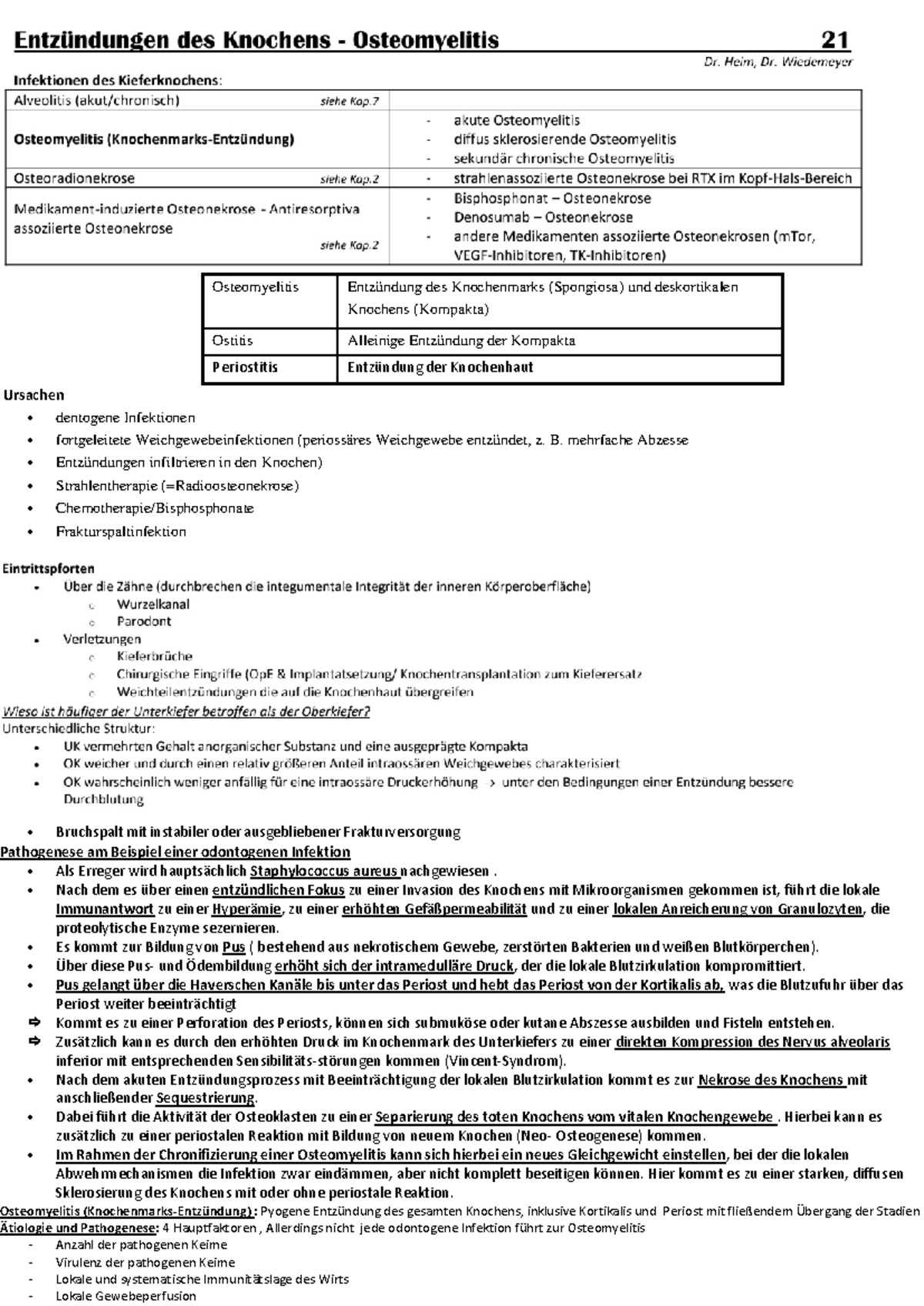 Osteomyelitis - Zusammenfassung Mund-, Kiefer- und Gesichtchirurgie ...
