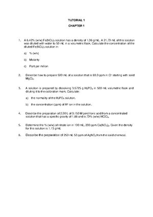 Tutorial 5 volumetric analysis - Basic Analytical Chemistry - UiTM - Studocu
