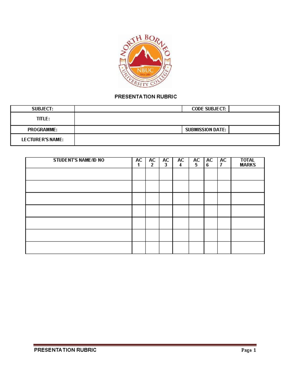 Presentation Rubric-1 - PRESENTATION RUBRIC Page 1 PRESENTATION RUBRIC ...