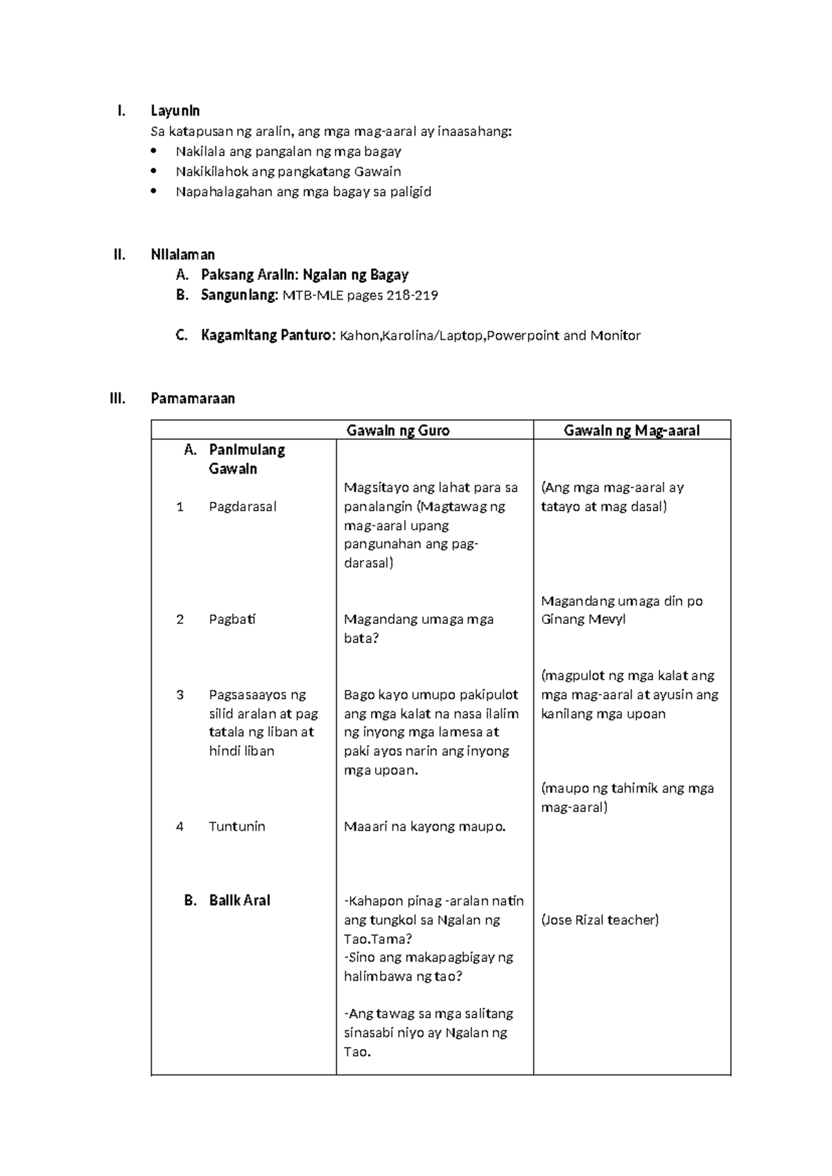 Fil-lesson-plan - I. Layunin Sa katapusan ng aralin, ang mga mag-aaral ...