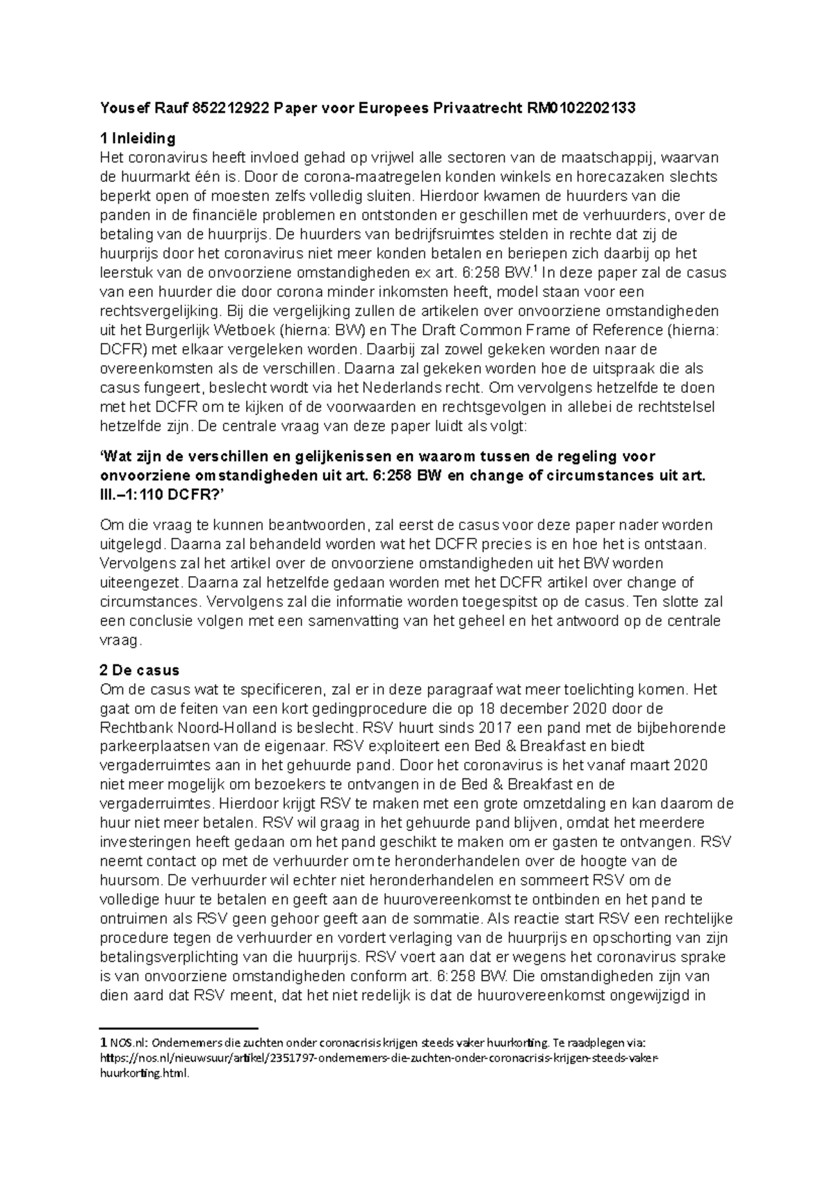 Yousef Rauf 852212922 Paper voor Europees Privaatrecht - Open ...