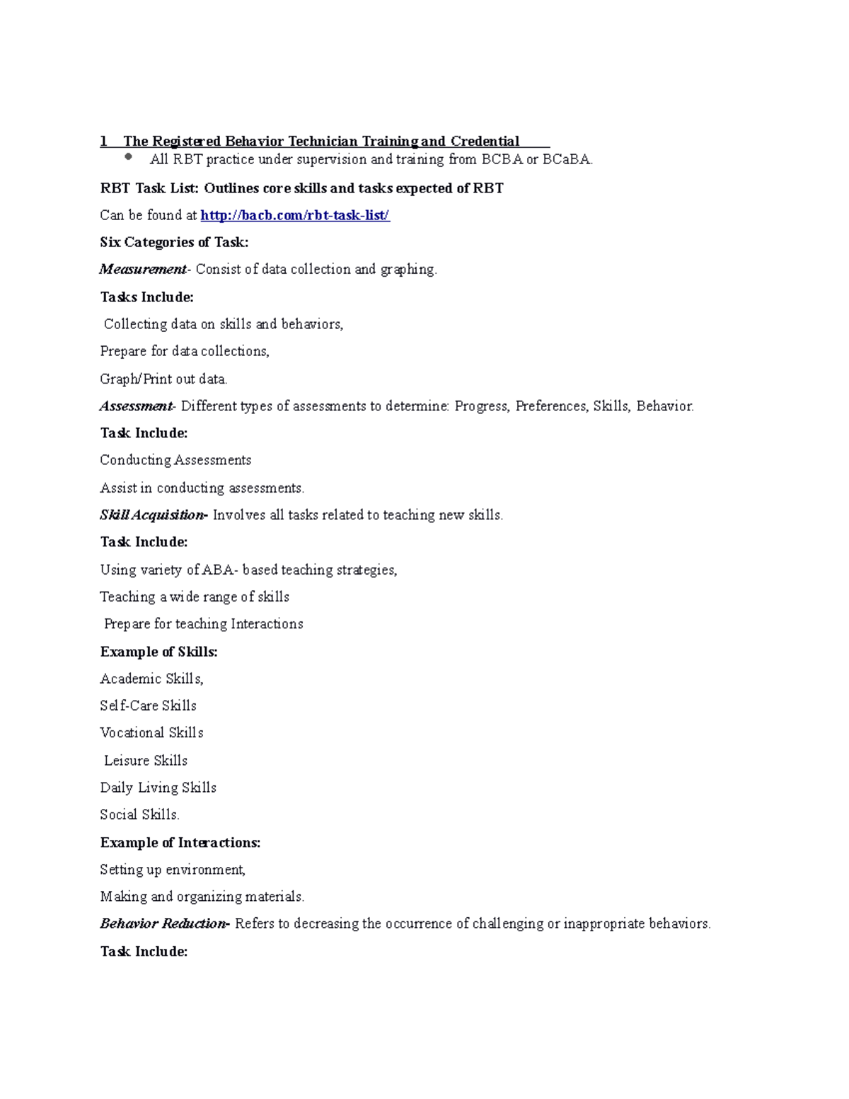 RBT Study Guide - notes - 1 The Registered Behavior Technician Training ...
