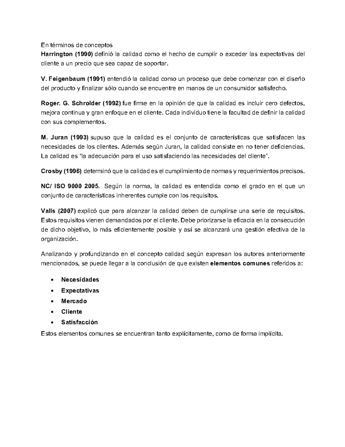 Tarea calidad indv - En términos de conceptos Harrington (1990) definió ...