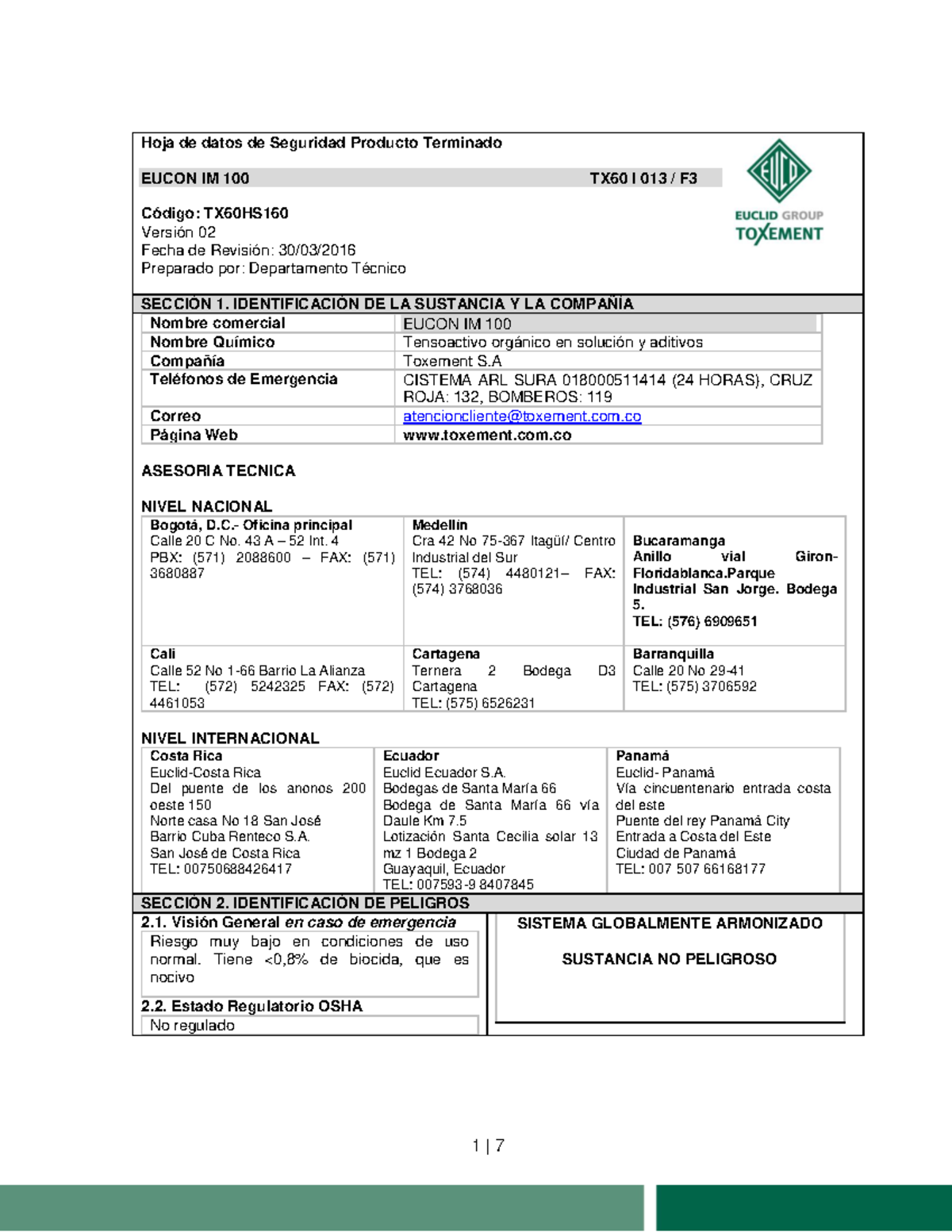 MSDS Eucon IM 100 - actividad informe - EUCON IM 100 TX60 I 013 / F ...
