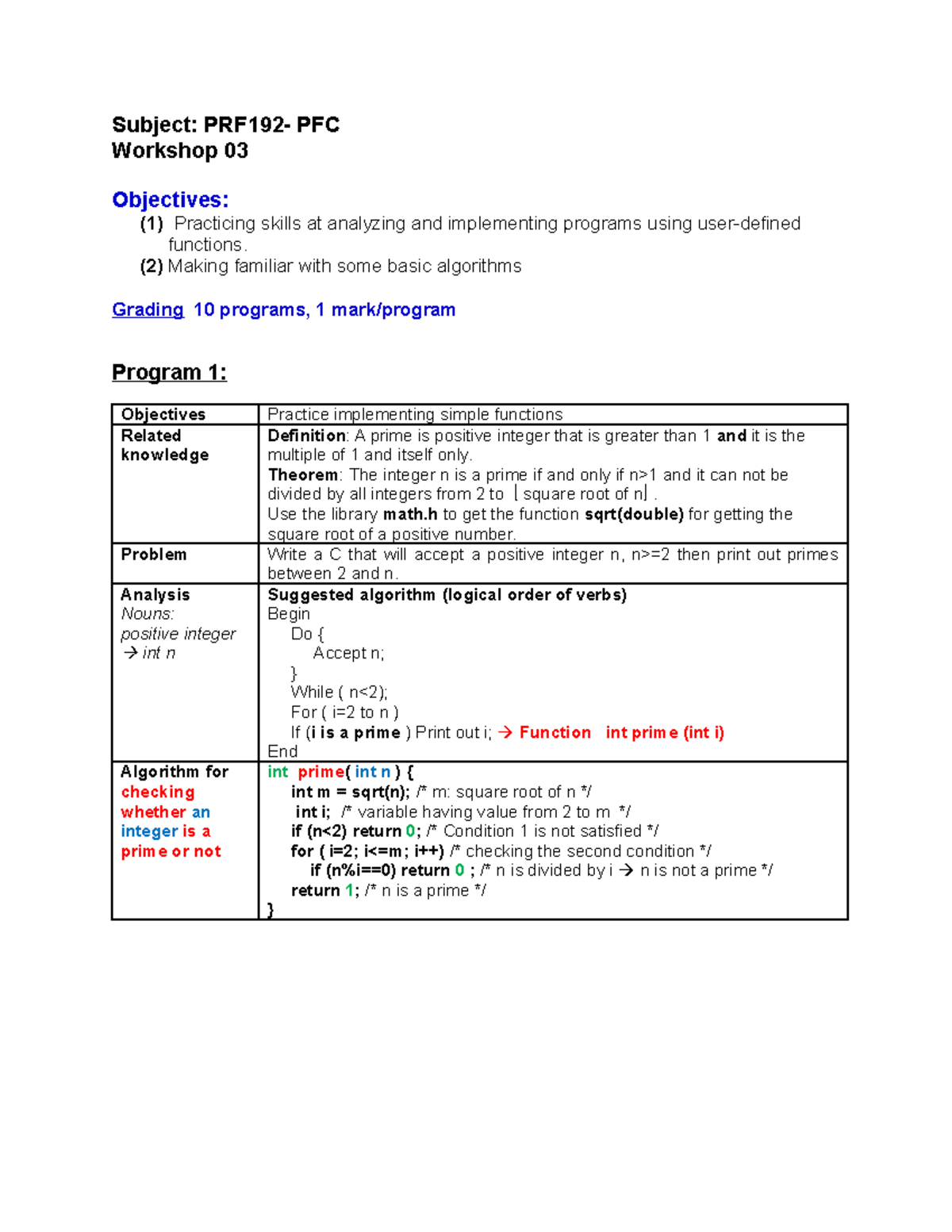 PFC-Workshop 03-2015 - lam cho vui - Subject: PRF192- PFC Workshop 03 Objectives: (1) Practicing ...