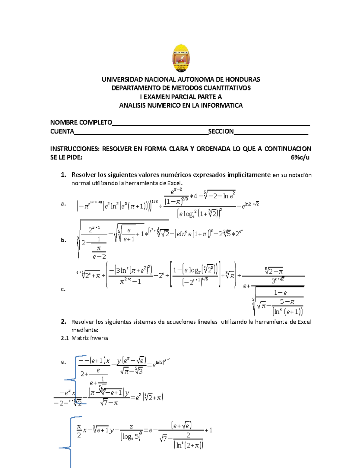 ejercicios de repaso analisis numerico unah - UNIVERSIDAD NACIONAL AUTONOMA DE HONDURAS ...