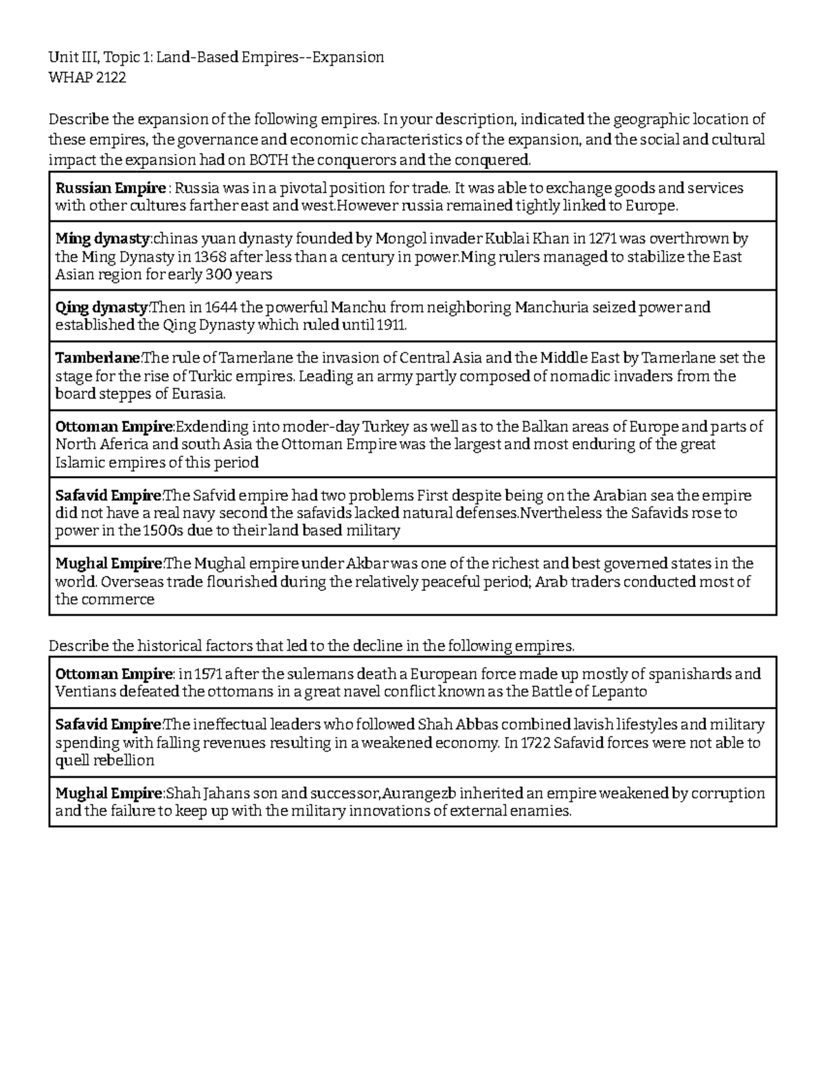 Angie Rodriguez - Unit III, Topic 1 Expansion of Land-Based Empires ...