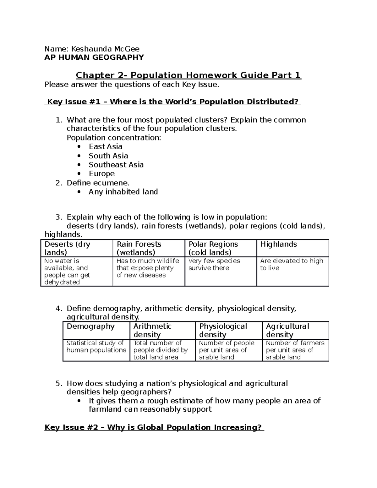Chapter 2- Population Homework Guide Part 1 - Name: Keshaunda McGee AP HUMAN GEOGRAPHY Chapter 2 ...
