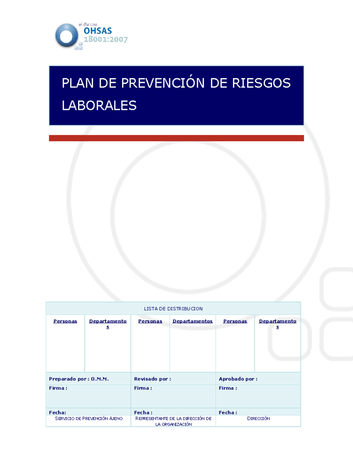 Plan de prevencion de riesgos rodrigo aldun - PLAN DE PREVENCIÓN DE RIESGOS LABORALES LISTA DE ...
