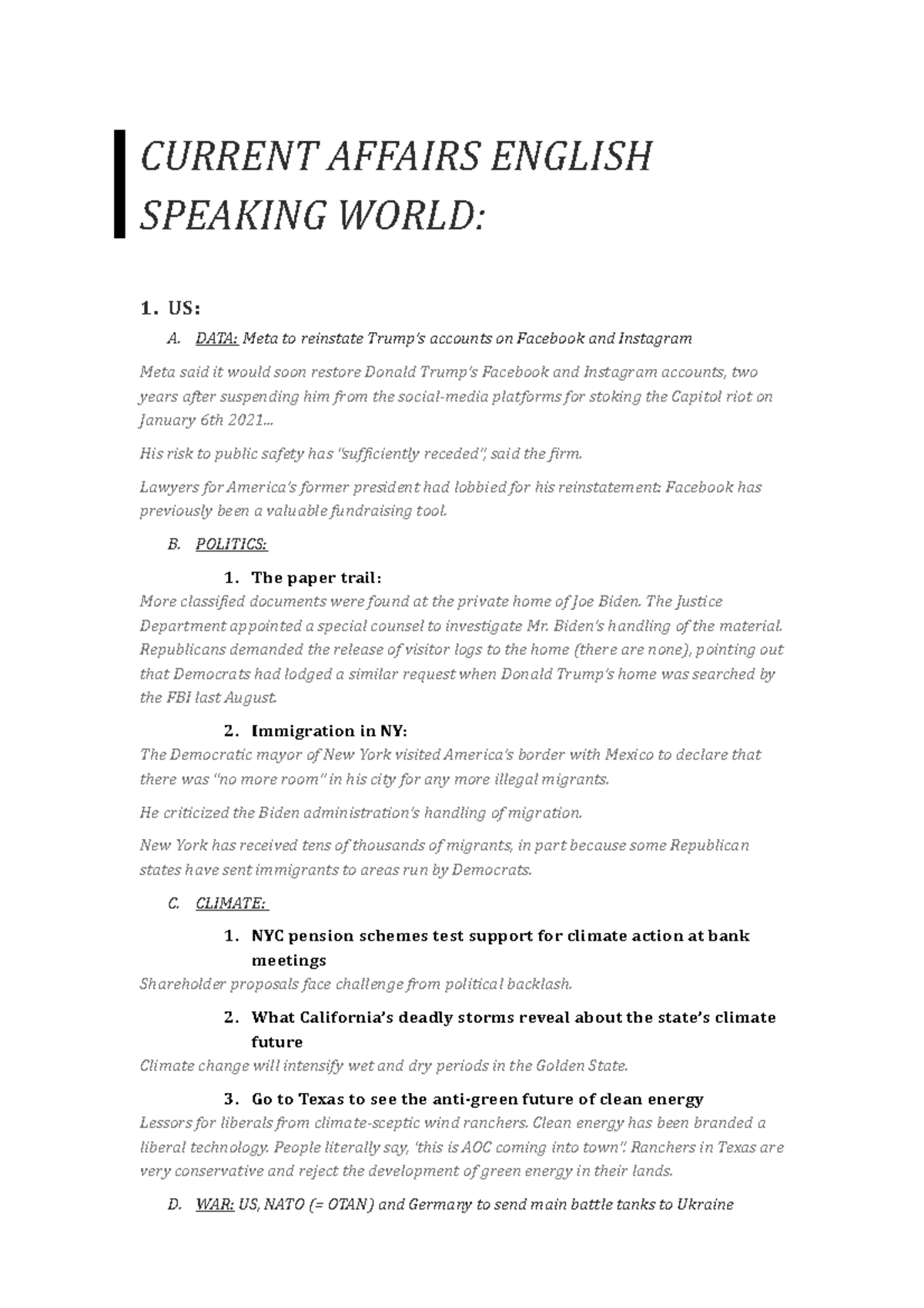Current affairs english speaking World - CURRENT AFFAIRS ENGLISH ...