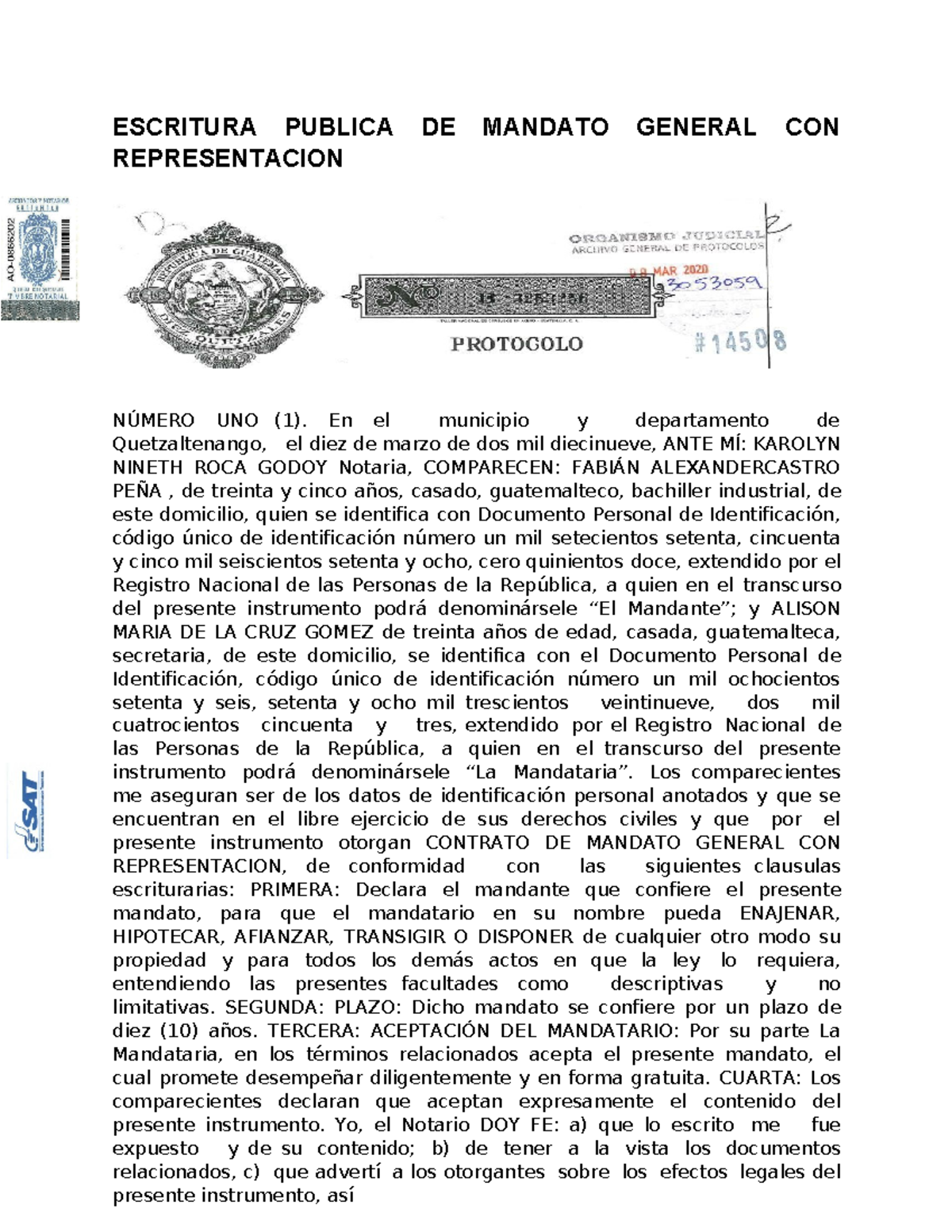 24. Mandato General CON Representacion - ESCRITURA PUBLICA DE MANDATO ...