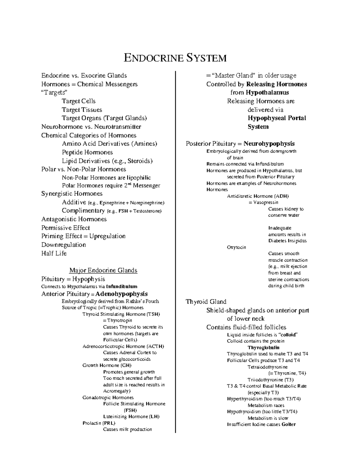 Study Outline Endocrine - ENDOCRINE SYSTEM Endocrine vs. Exocrine ...