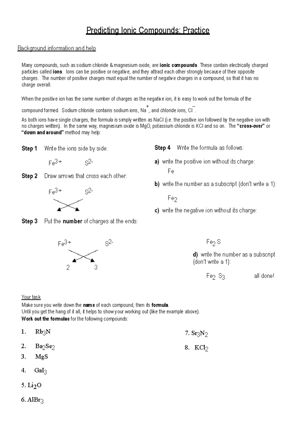 Jalissa Lee - Predictiong Ionic Compounds- Practice - Predicting Ionic ...