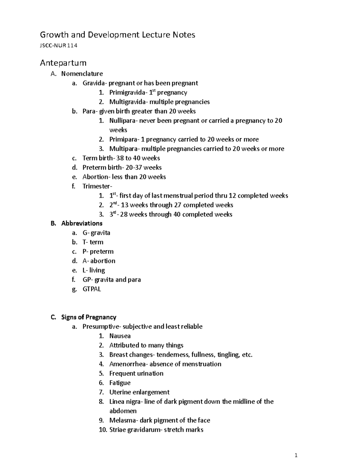 Growth and Development Lecture Notes NUR 114 - Growth and Development ...