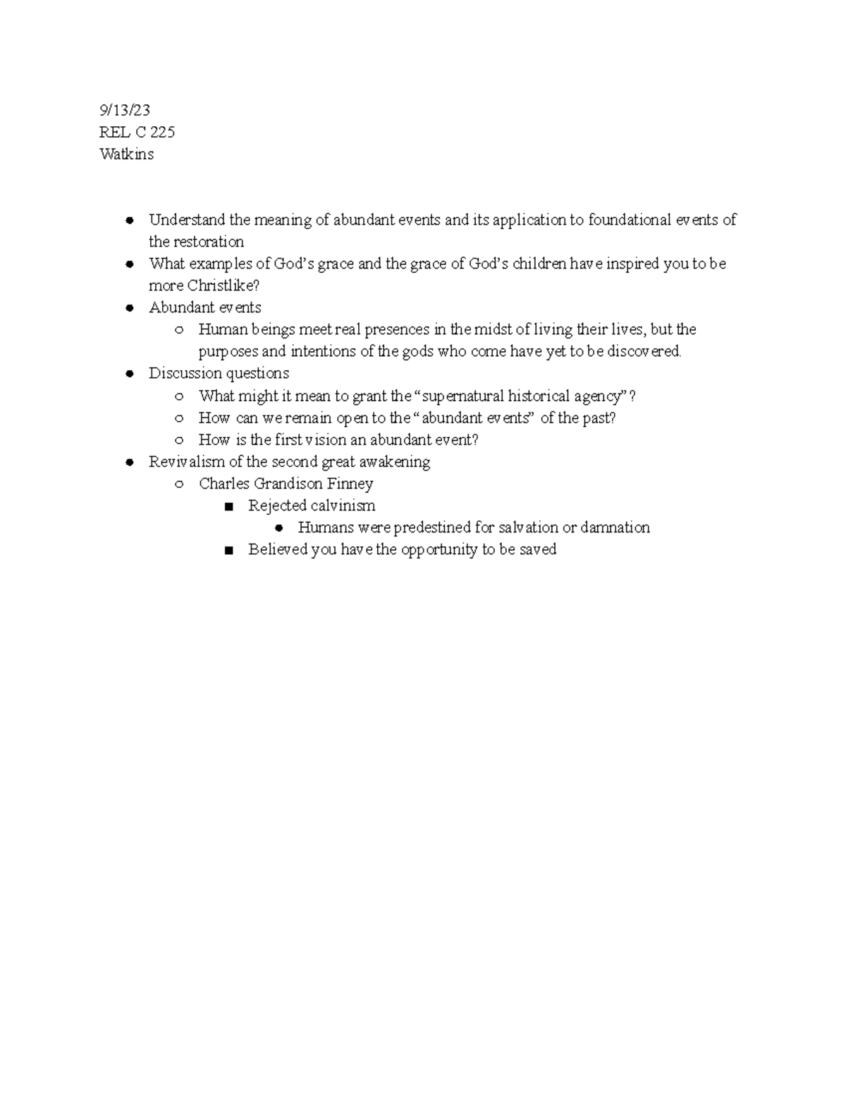 REL C 225 Lecture 9/13 - 9/13/ REL C 225 Watkins Understand the meaning ...