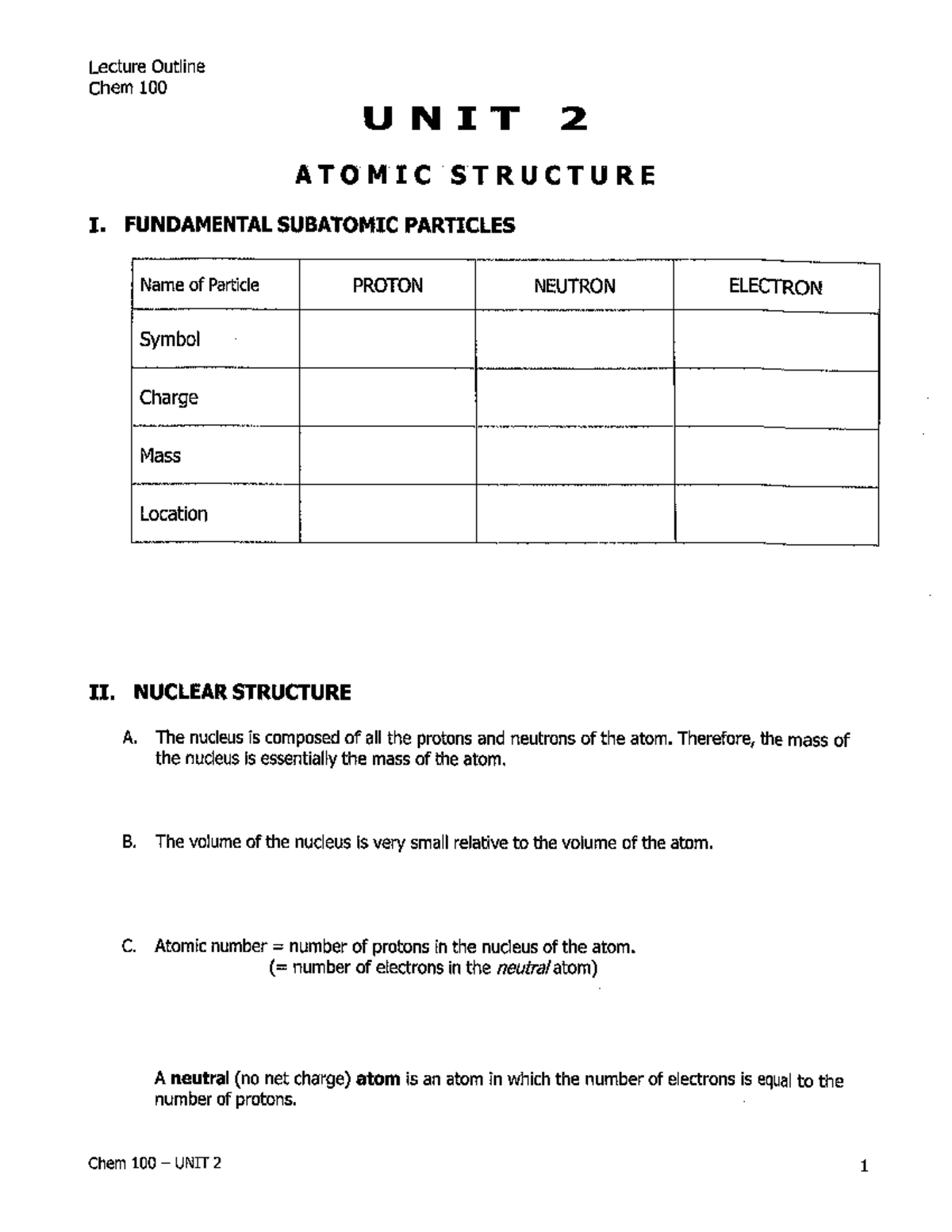 100 Unit 2 Lecture Outline - CHEM 100 - Studocu