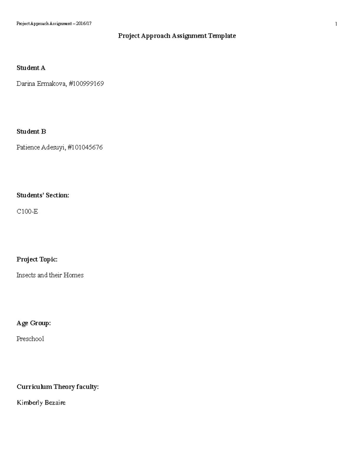 Project Assignment - Project Approach Assignment – 2016/17 1 Project ...